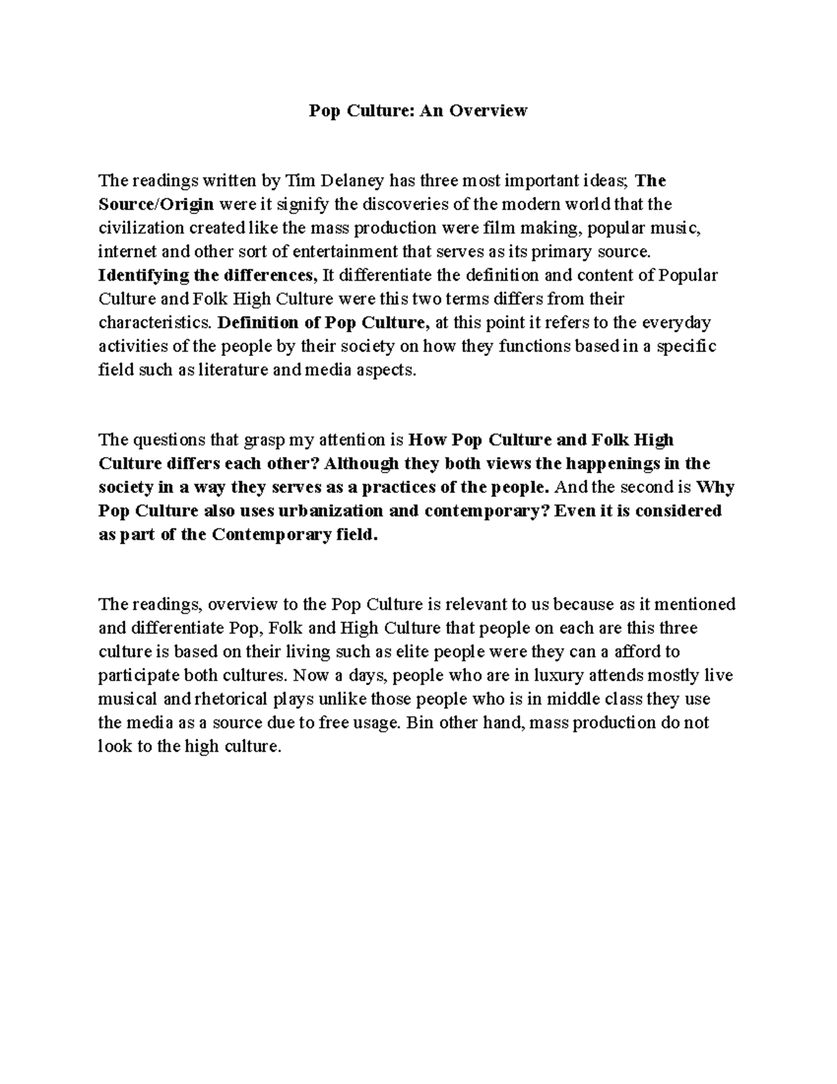 Introduction to Pop Culture Evangelista - BS Accountancy - Studocu