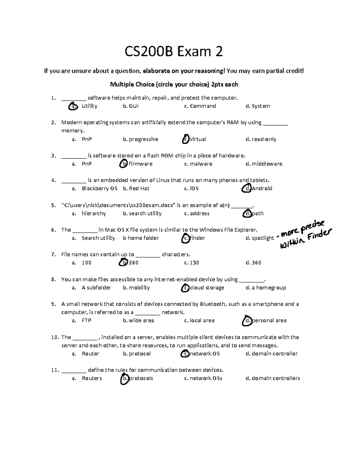 CS200B Exam 2 - Instructor: Pennington - CS200B Exam 2 If you are ...