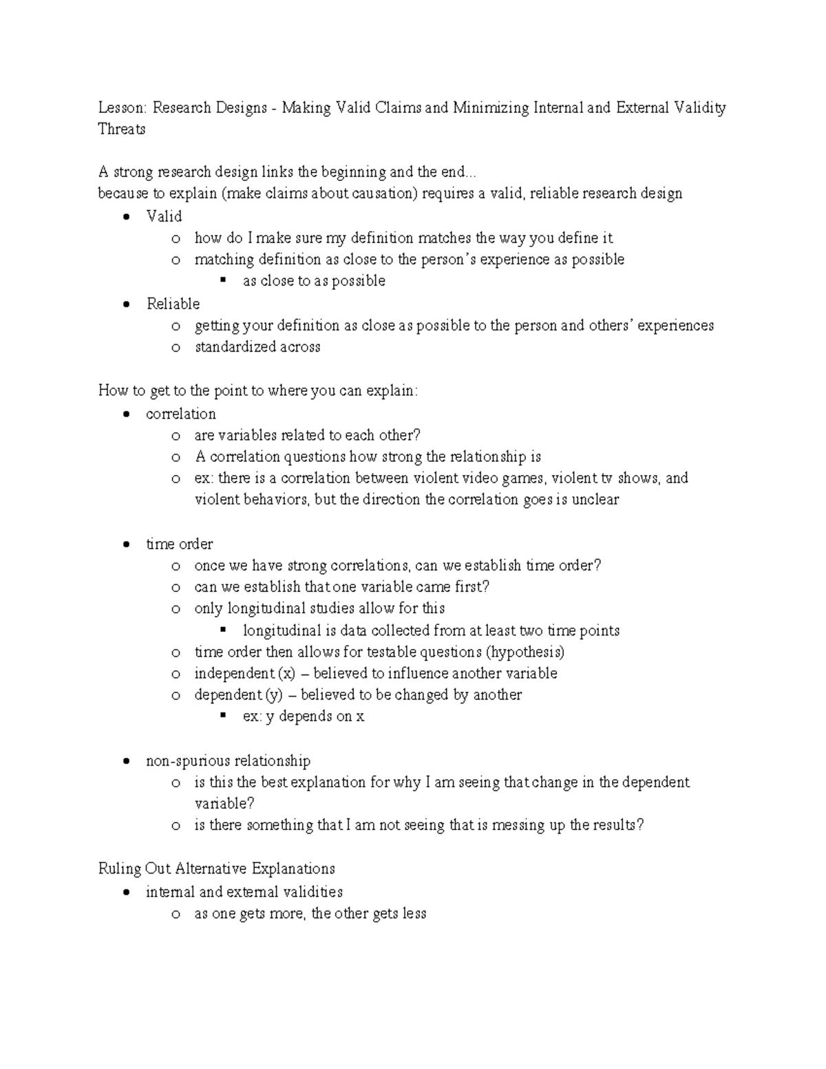 Research Designs - Making Valid Claims and Minimizing Internal and ...