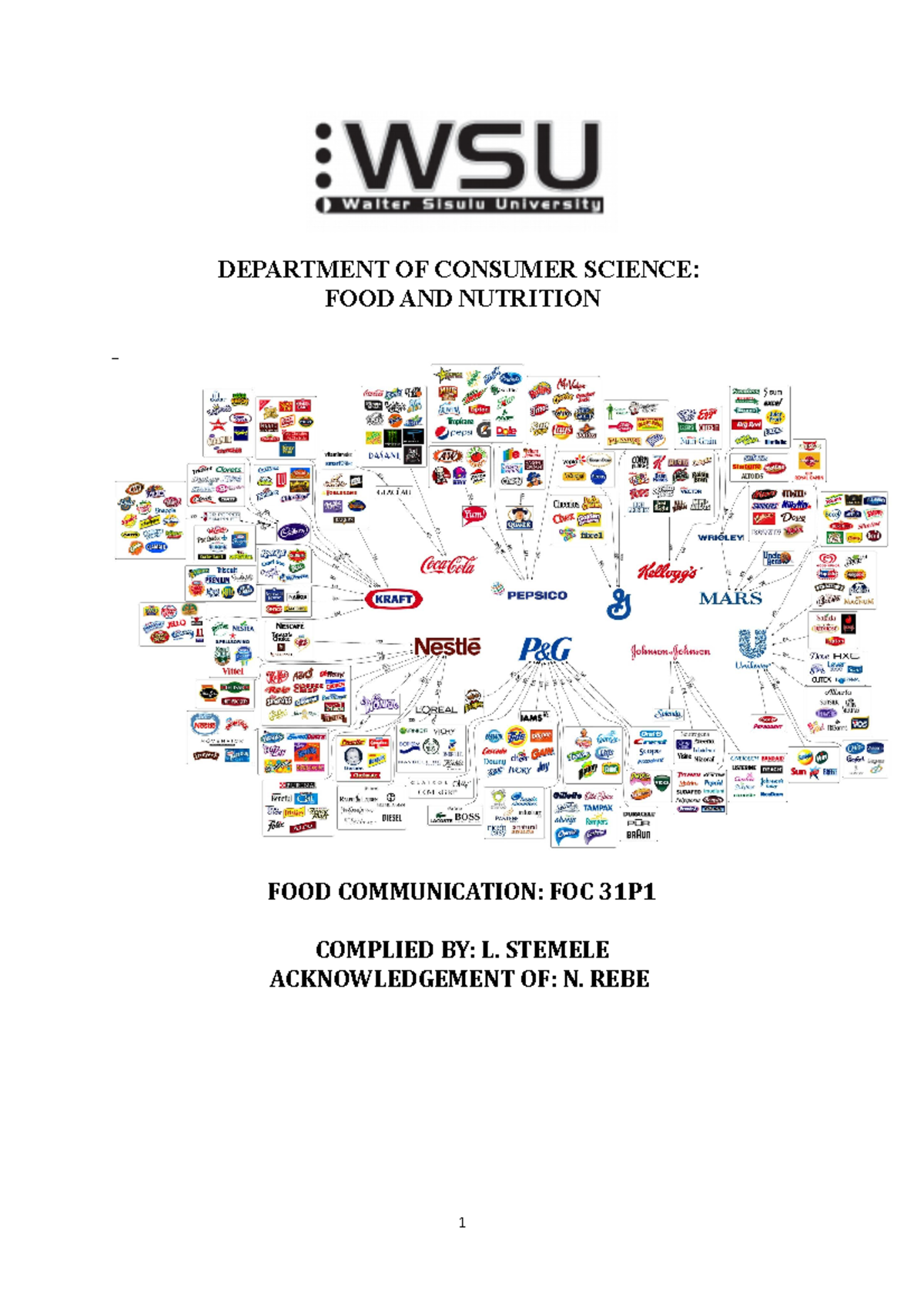 Food communication chapter 1 - DEPARTMENT OF CONSUMER SCIENCE: FOOD AND ...