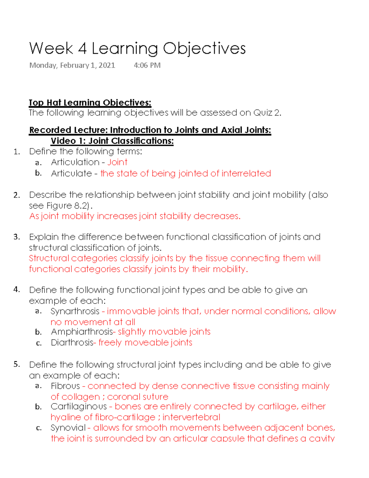 Week 4 Learning Objectives - Top Hat Learning Objectives: The following ...