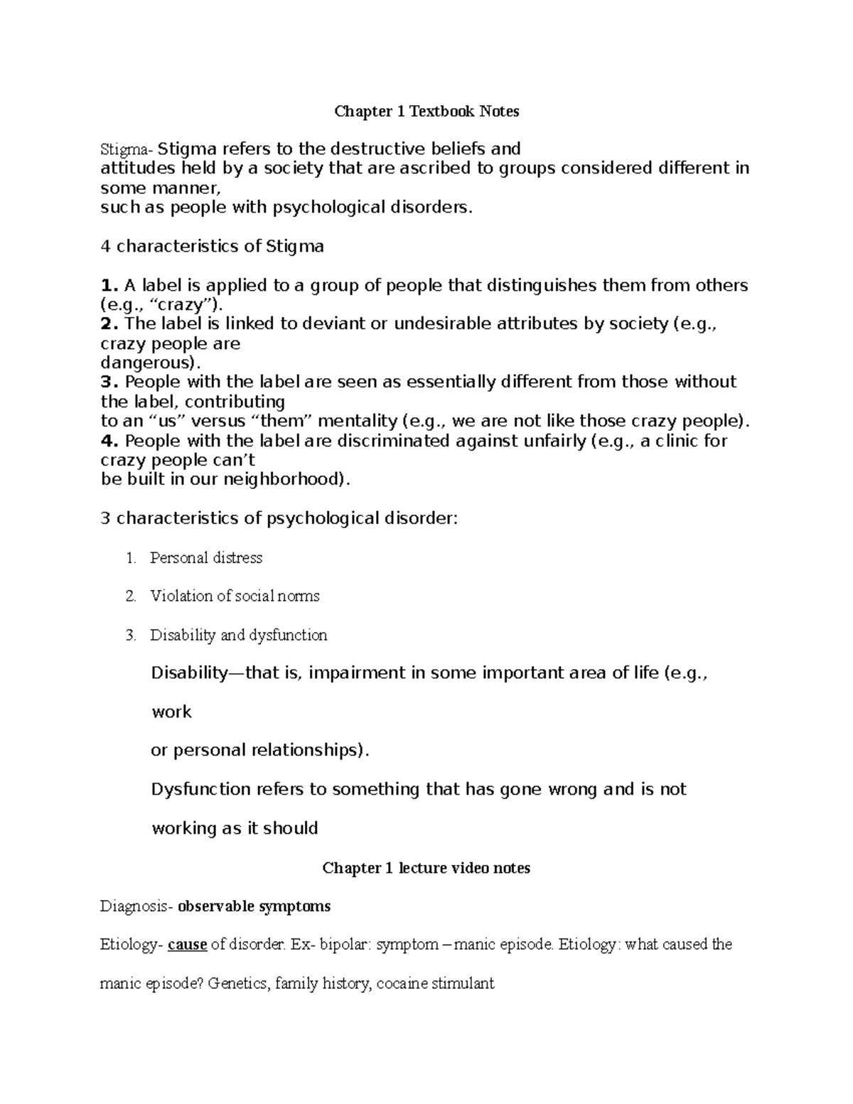 Ch 1 Lecture notes - Chapter 1 Textbook Notes Stigma- Stigma refers to ...