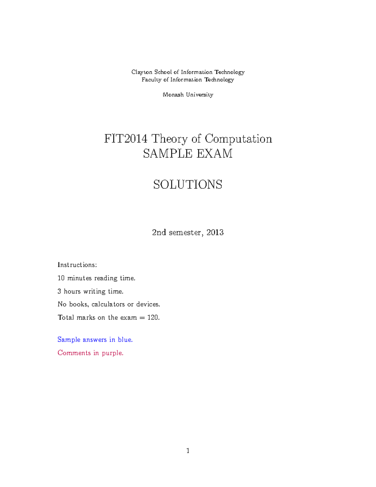 Sample exam notes and marking guide - Clayton School of Information ...