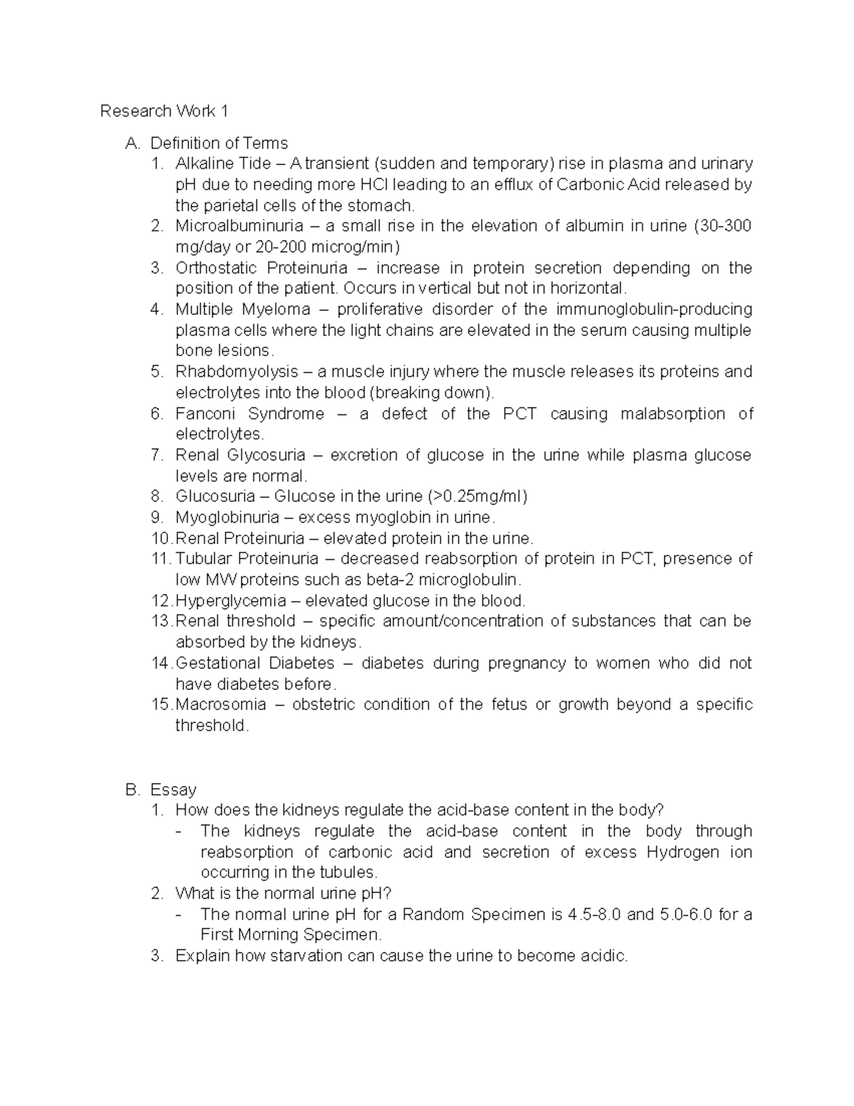Research Work 1 and 2 - AUBF - Research Work 1 A. Definition of Terms 1 ...