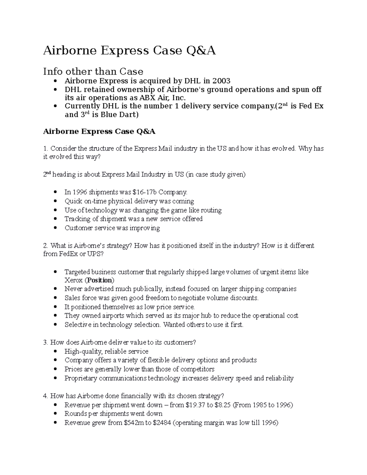 Airborne Express Case Q and A - Airborne Express Case Q&A Info other ...