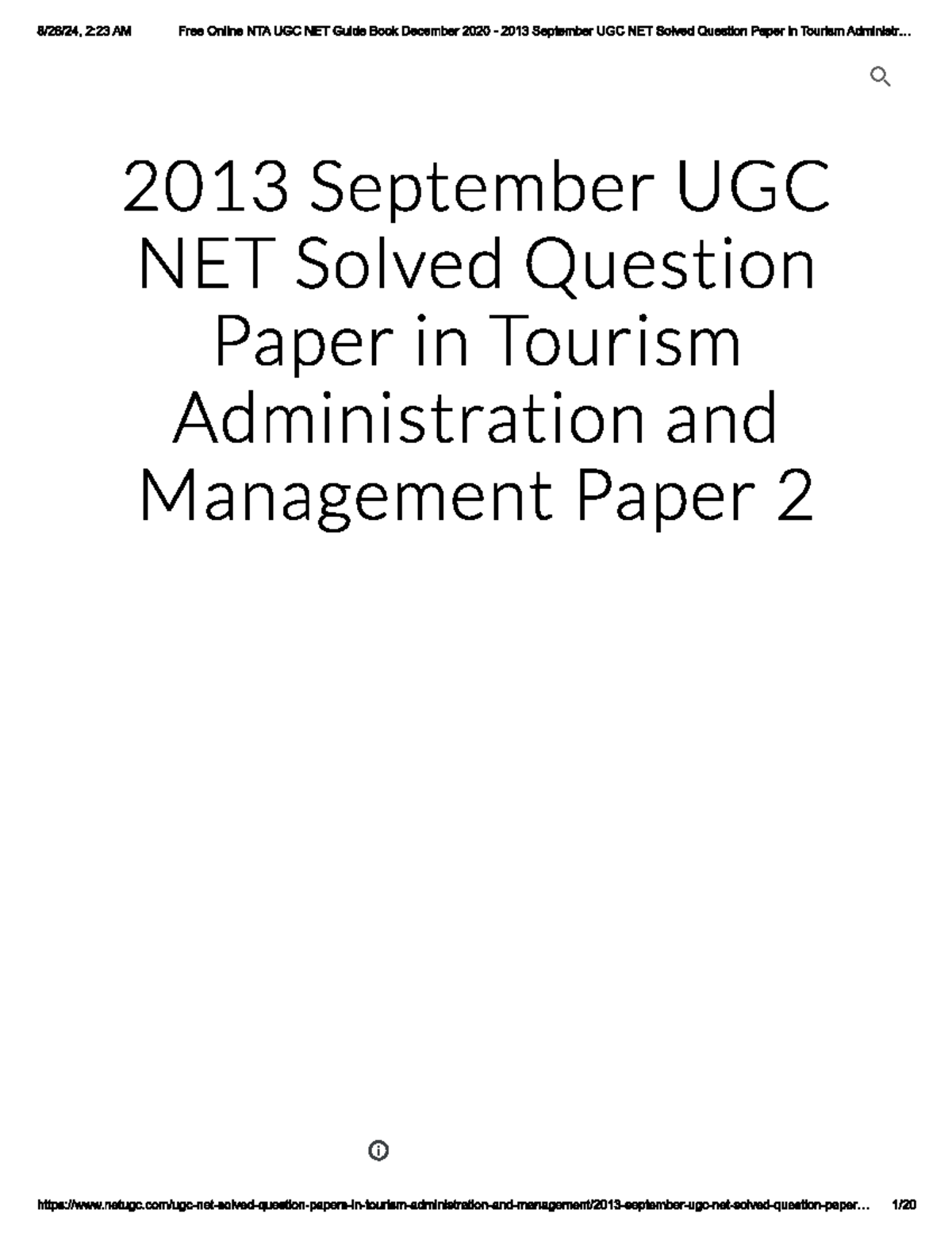 2013 September UGC NET Solved Question Paper in Tourism Administration ...