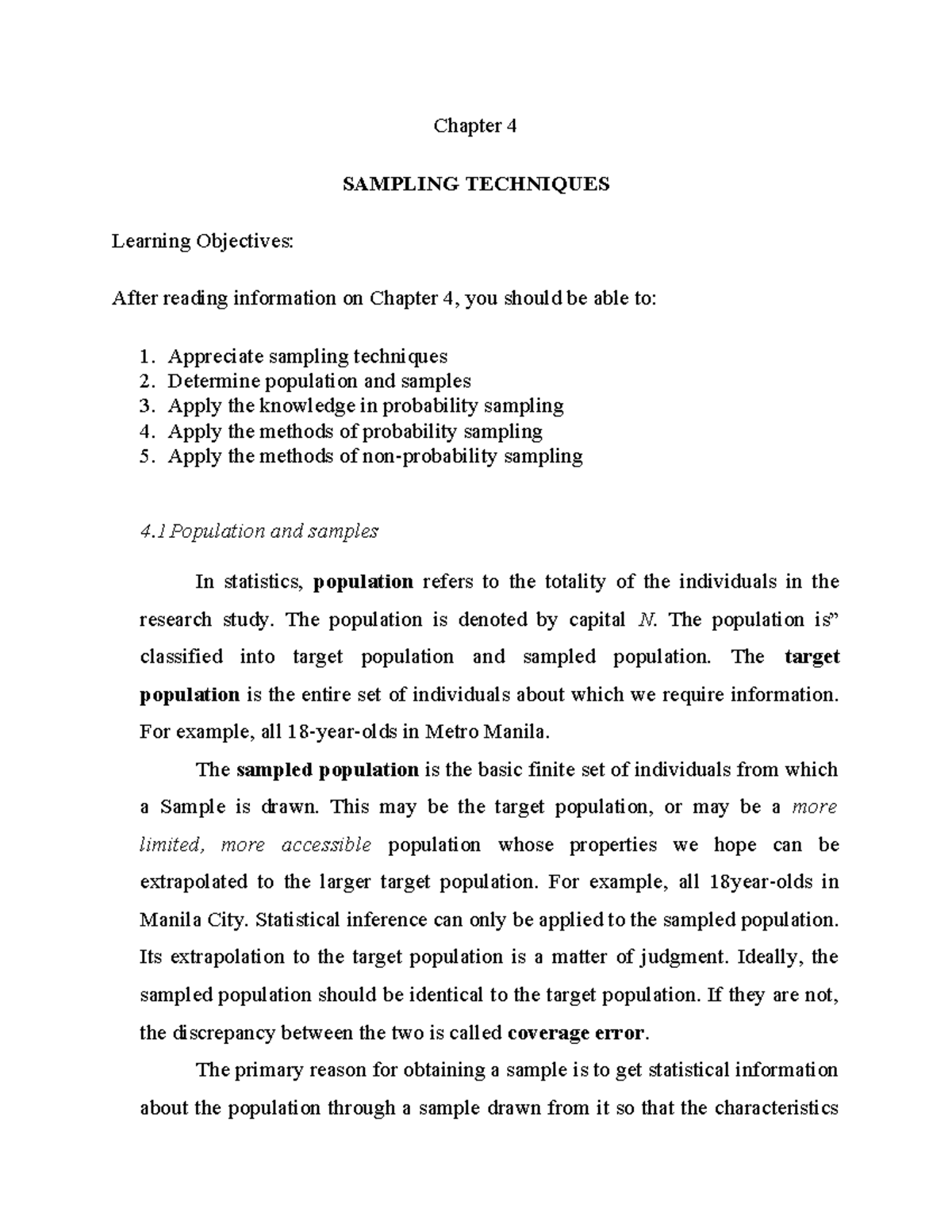 Bus Stat Chapter 4 - Business statistics - Chapter 4 SAMPLING ...