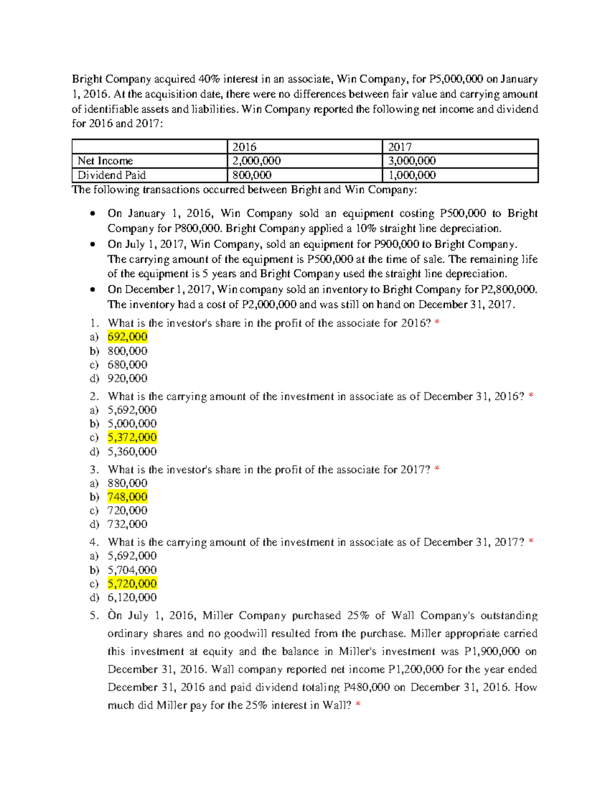 Interm 2 Answer Key Module 1 - Bright Company acquired 40% interest in ...