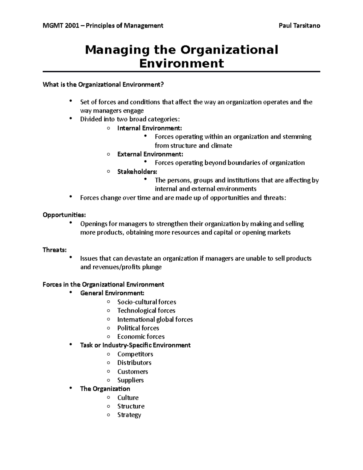 POM - Managing the Organizational Environment - Managing the ...