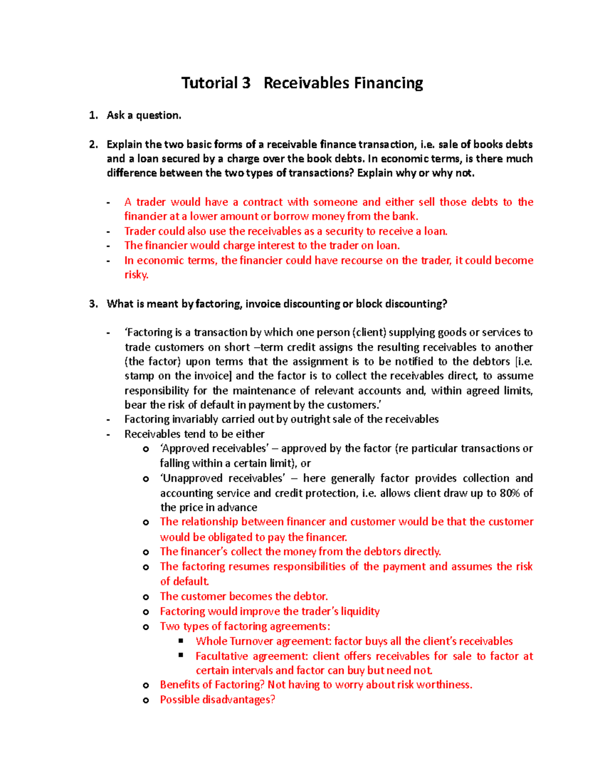 Tutorial 3 Receivables Financing - Tutorial 3 Receivables Financing Ask ...