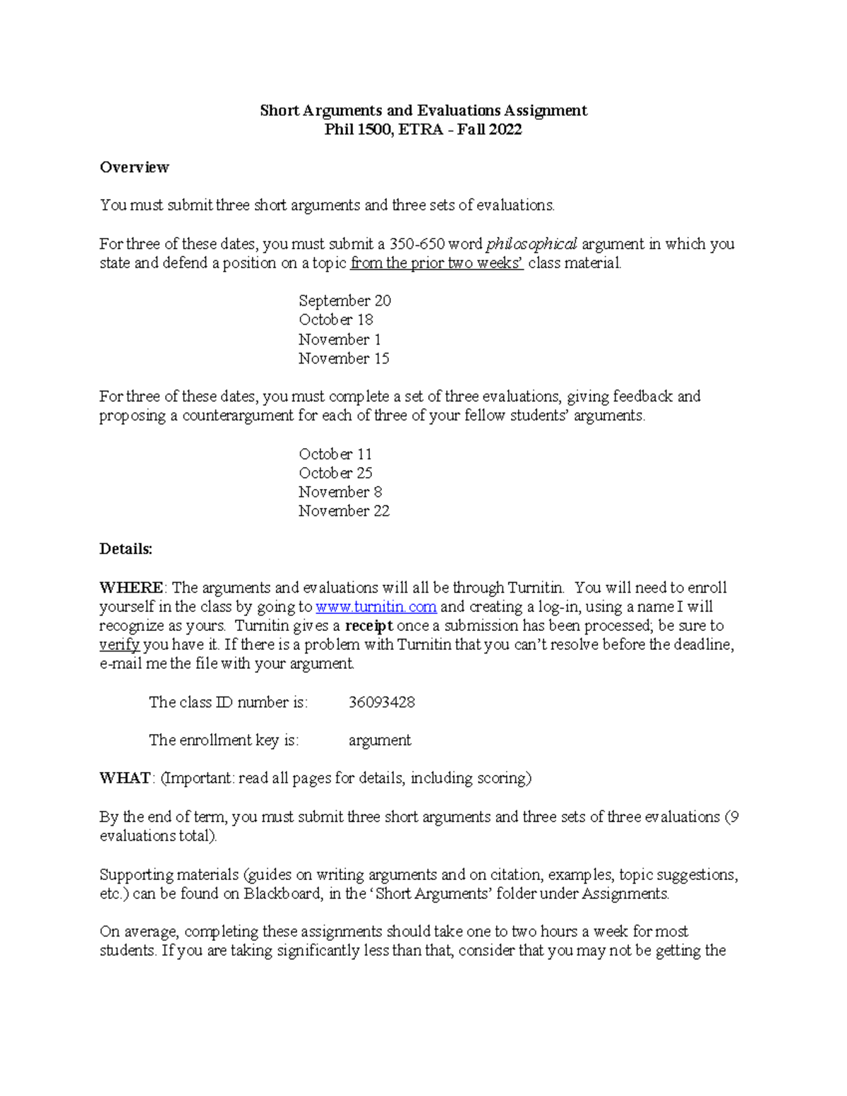 Short Arguments and Evaluations Assignment Description - Short Arguments and Evaluations ...