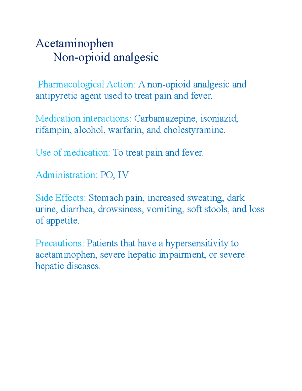Acetaminophen- Active Learning Assignmnet 6 - Acetaminophen Non-opioid ...