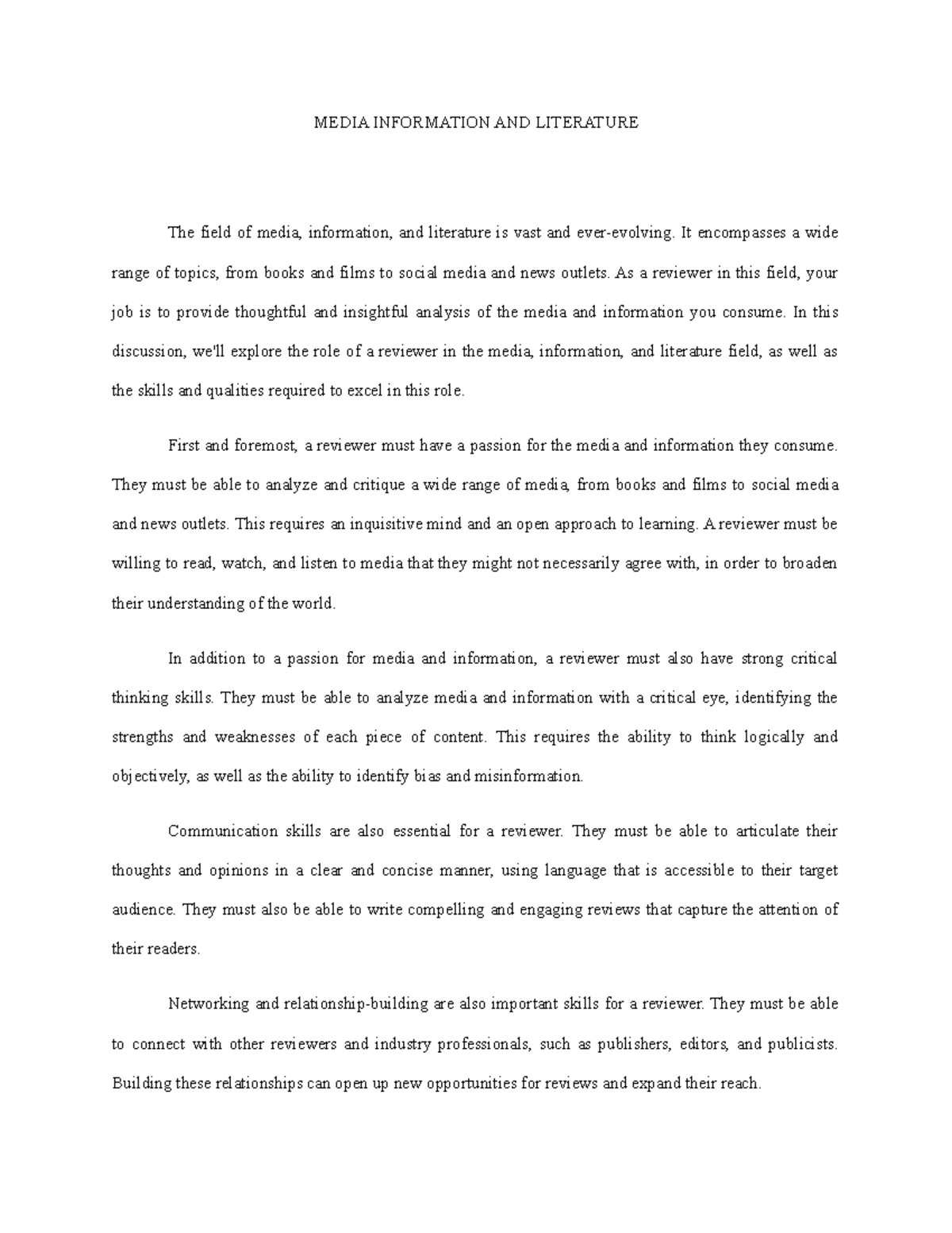 Media Information AND Literature - MEDIA INFORMATION AND LITERATURE The ...