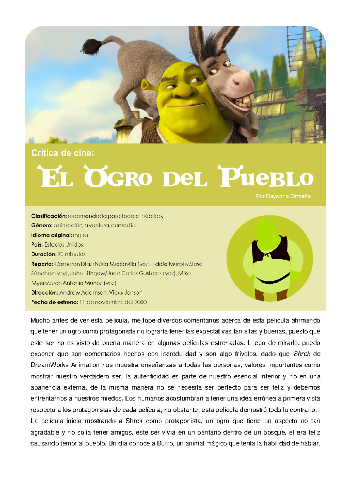 La Reseña Crítica - Película Shrek - Mucho antes de ver esta película ...