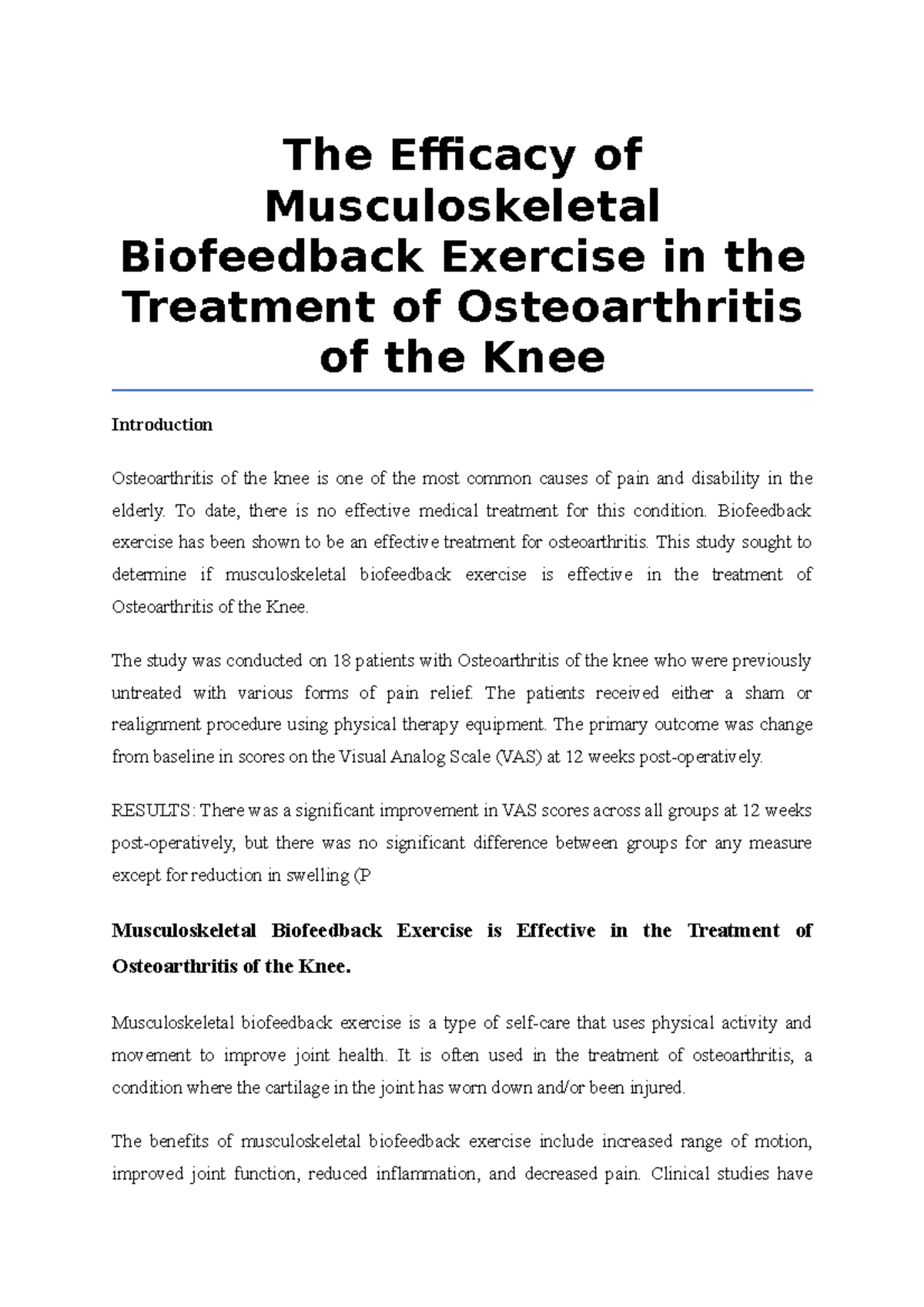 The Efficacy of Musculoskeletal Biofeedback Exercise in the Treatment ...