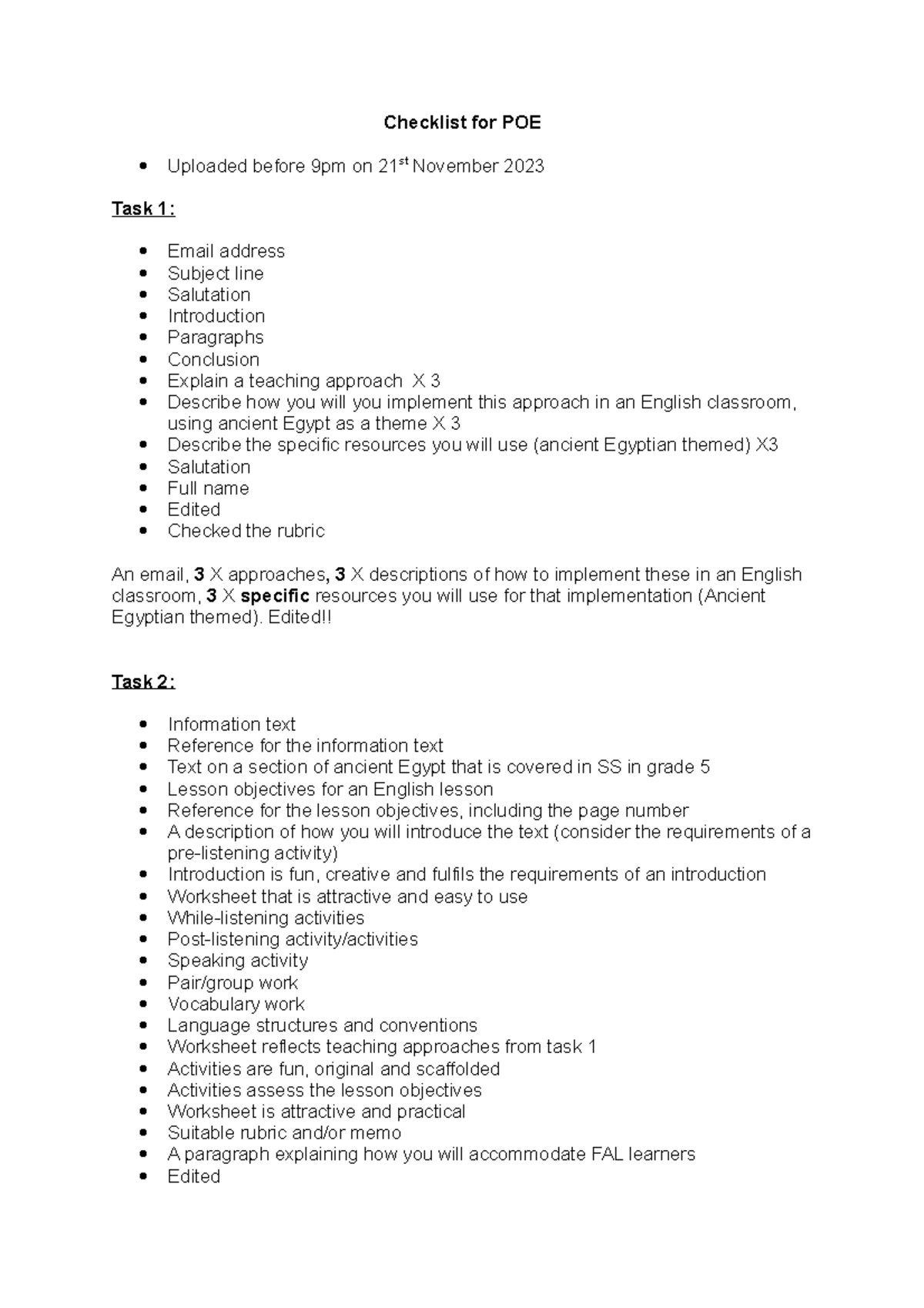 Checklist for POE - Checklist for POE Uploaded before 9pm on 21st ...