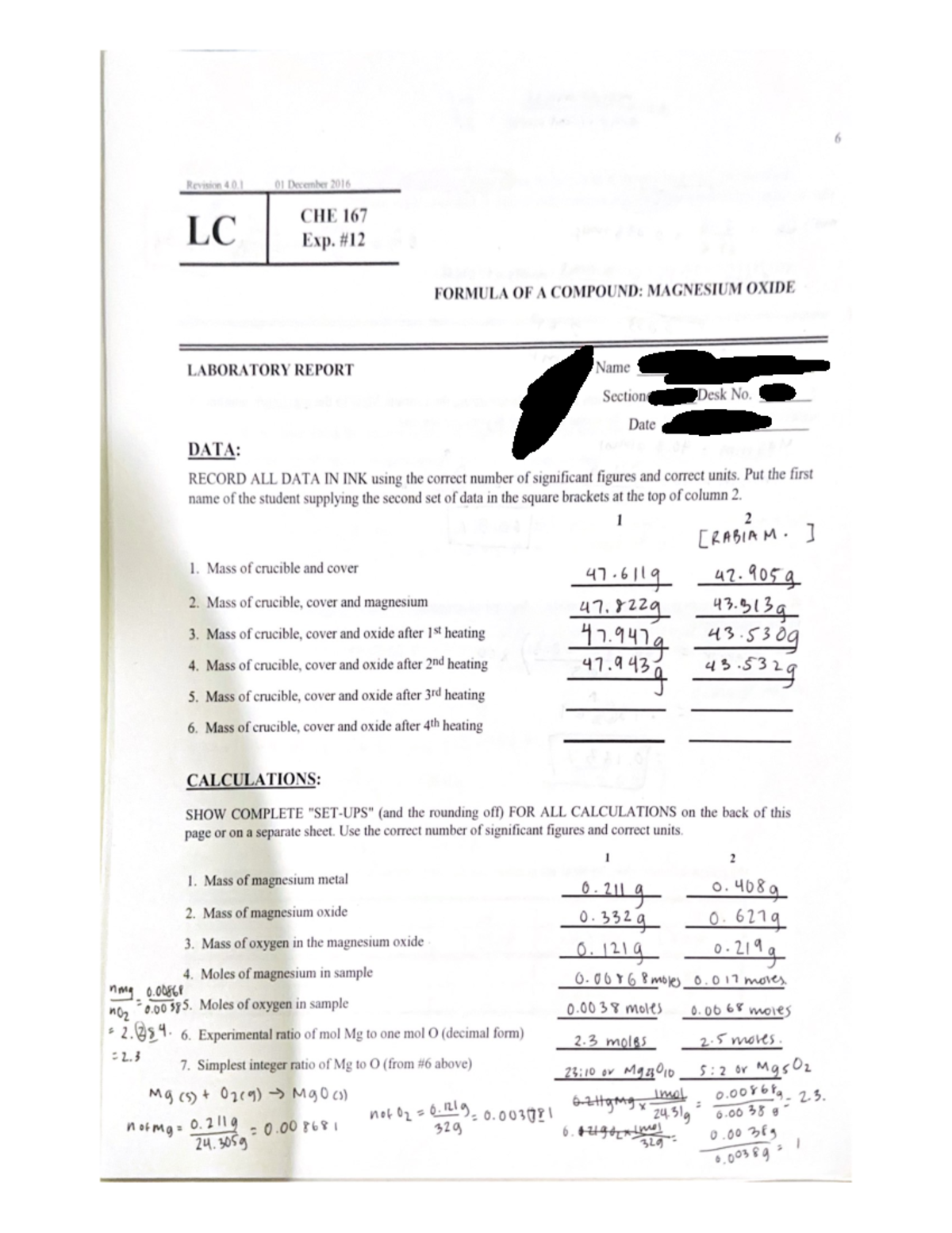 LAB 12 Magnesium Oxide 06 21 - CHEM 1331 - Studocu