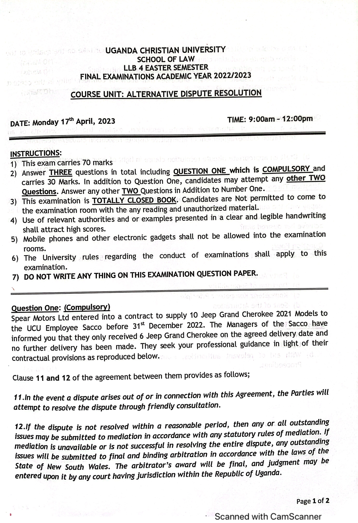 LLB 4 Past papers 2023 - BACHELOR OF LAW - Studocu