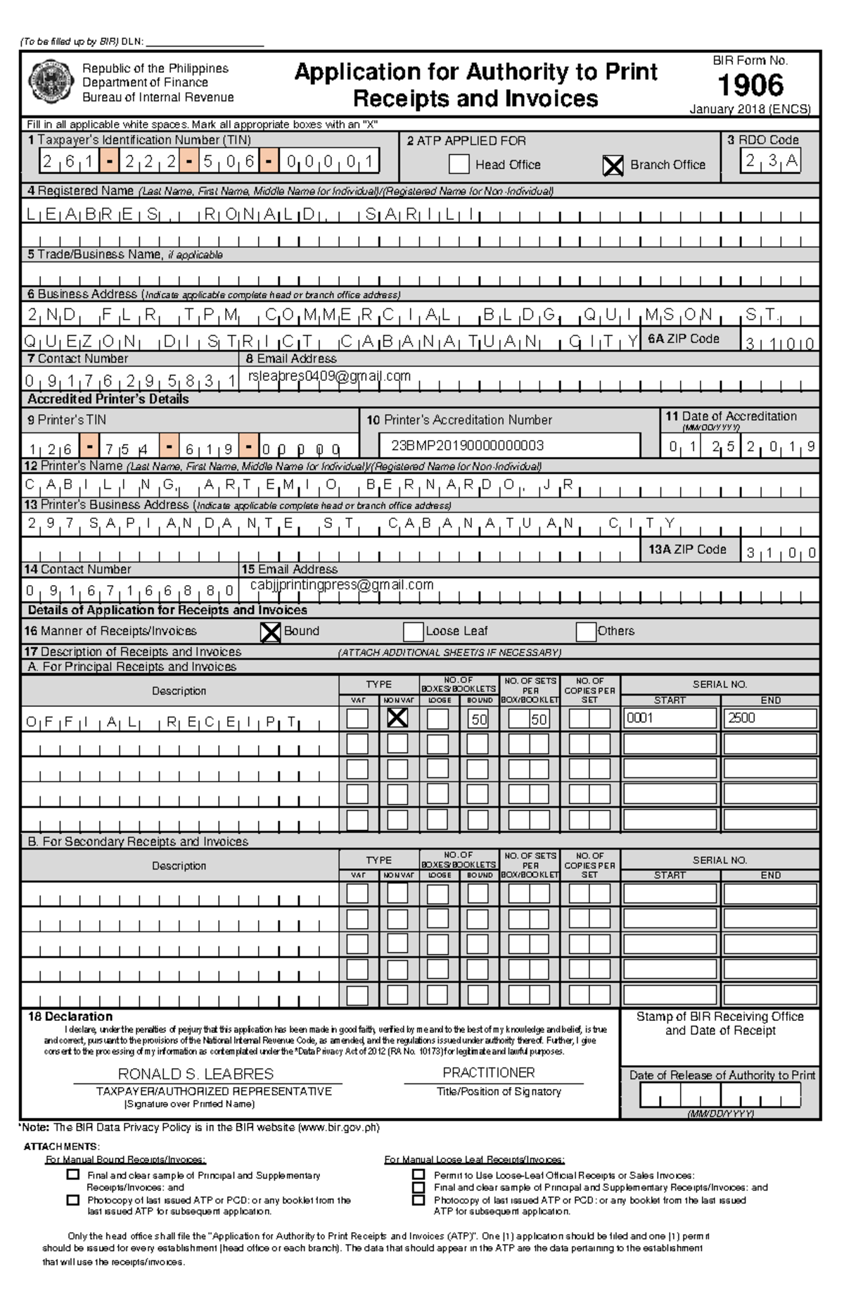 1906 January 2018 ENCS final - (To be filled up by BIR) DLN ...