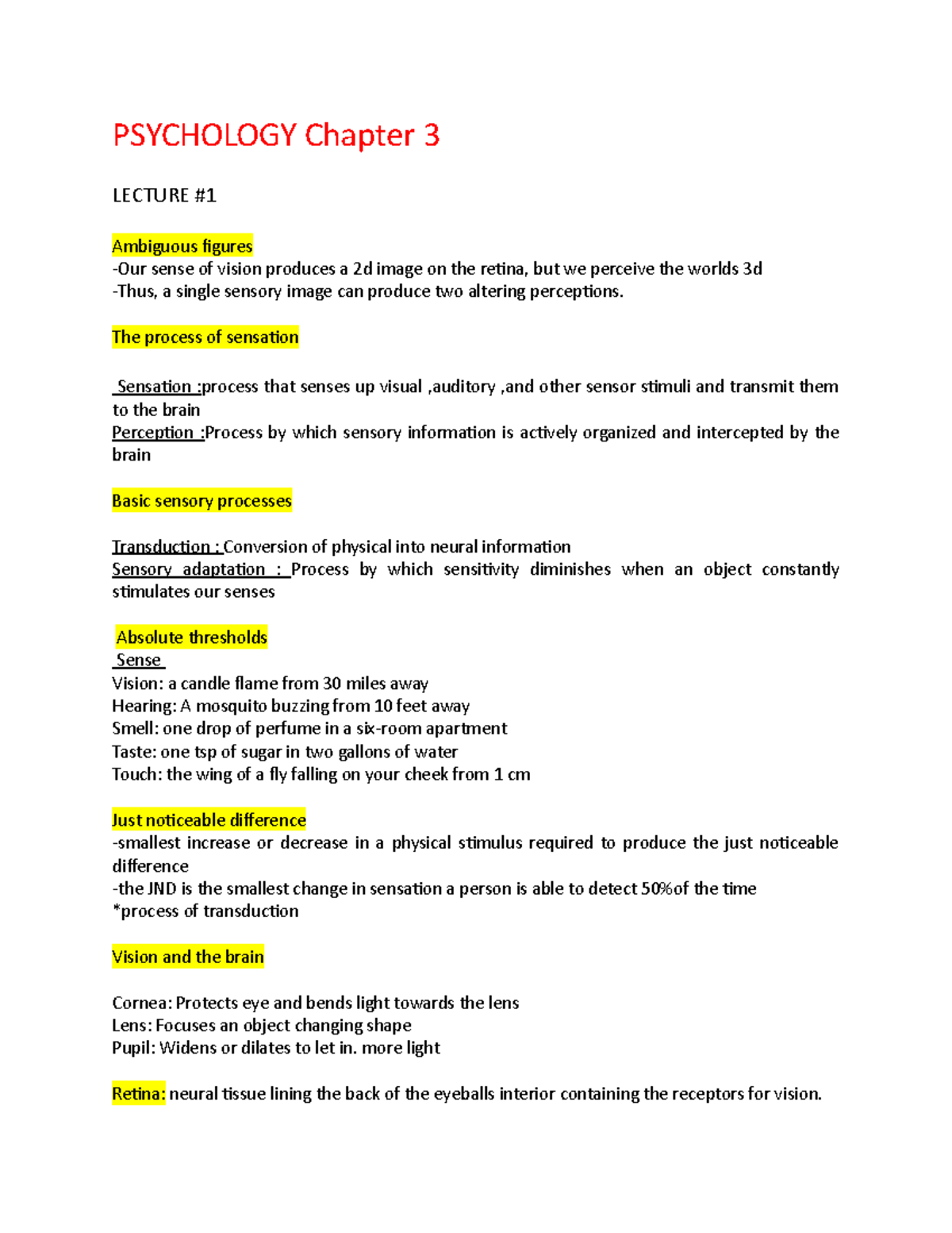 Psychology Chapter 3 - PSYCHOLOGY Chapter 3 LECTURE Ambiguous figures ...