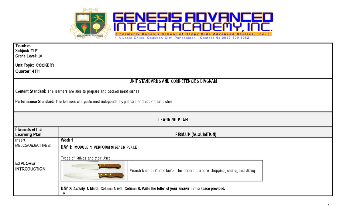 LP TLE 10 4TH Quarter - Teacher: Subject: TLE Grade Level: 10 Unit ...