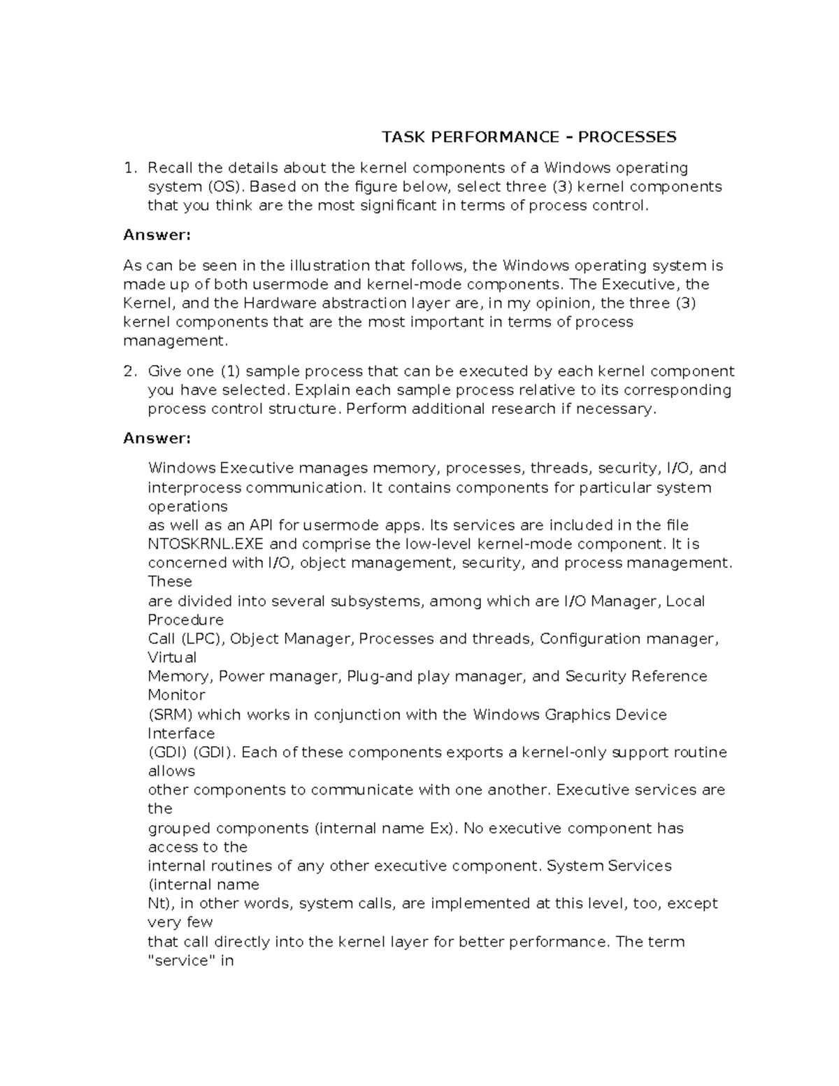 Task-Performances-Processes - TASK PERFORMANCE – PROCESSES Recall the ...