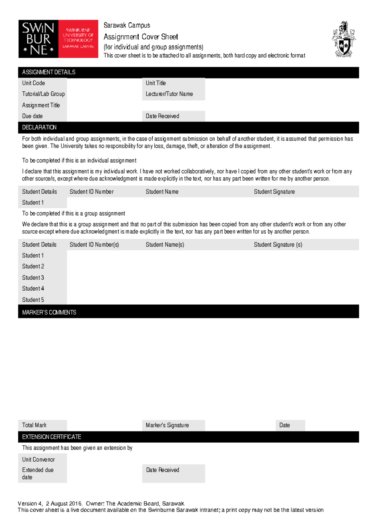 Assignment Cover Sheet - Sarawak Campus Assignment Cover Sheet (for ...