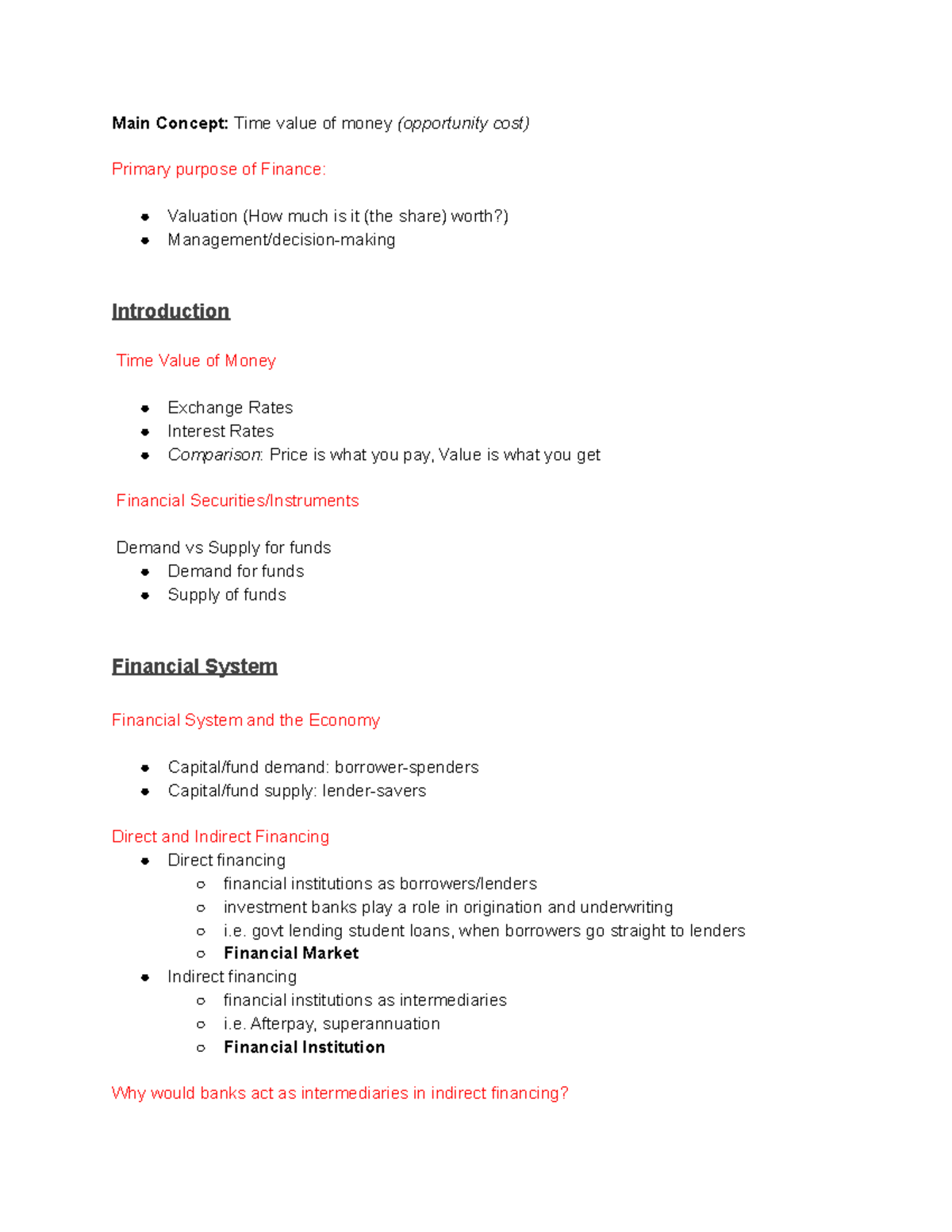 Introduction to Finance Notes - Main Concept: Time value of money ...