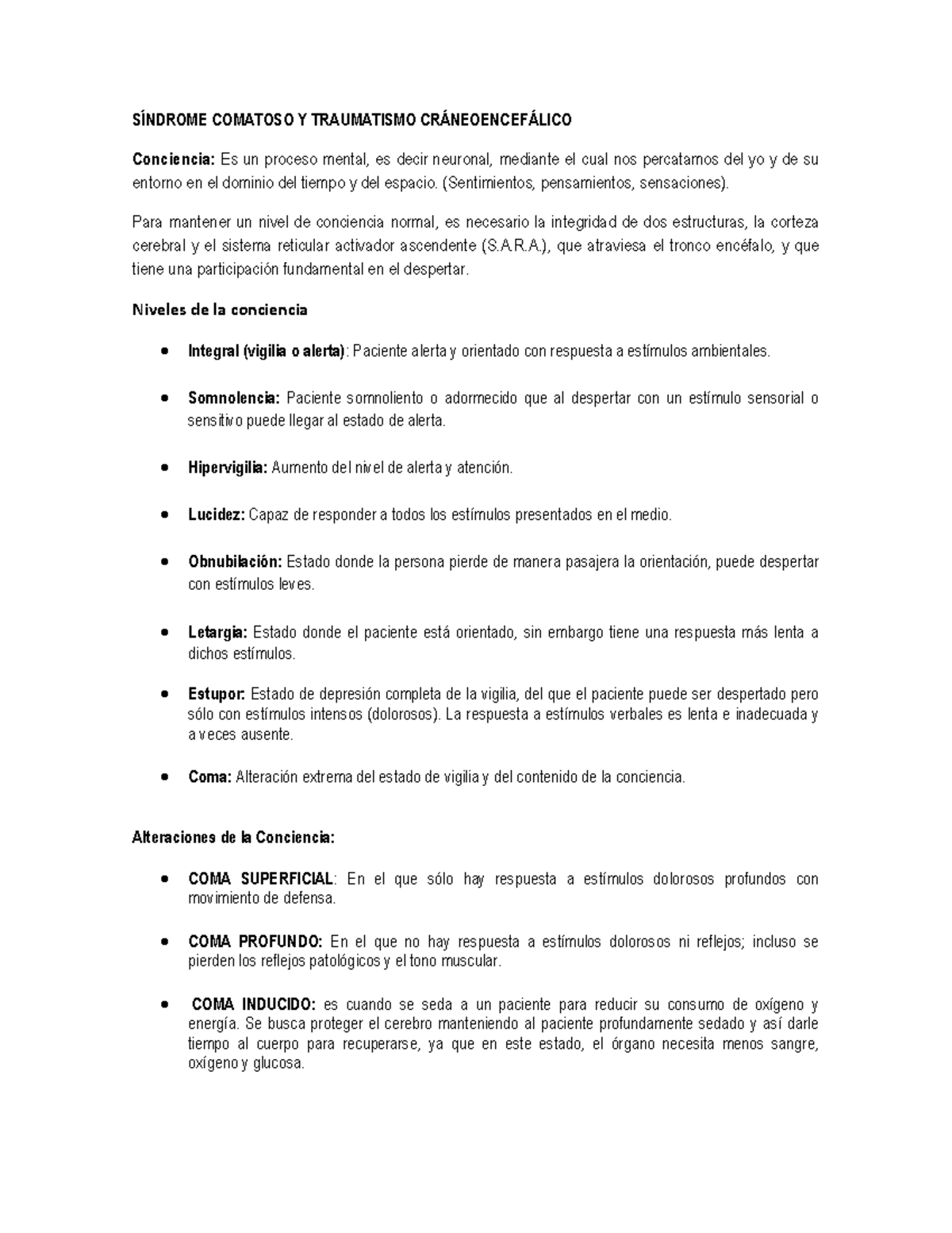 SÍ Ndrome Comatoso Y Traumatismo CRÁ NeoencefáLICO - SÍNDROME COMATOSO ...