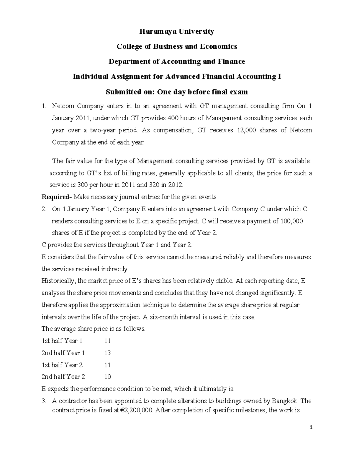 Afa Assignment Haramaya University College Of Business And Economics Department Of Accounting 
