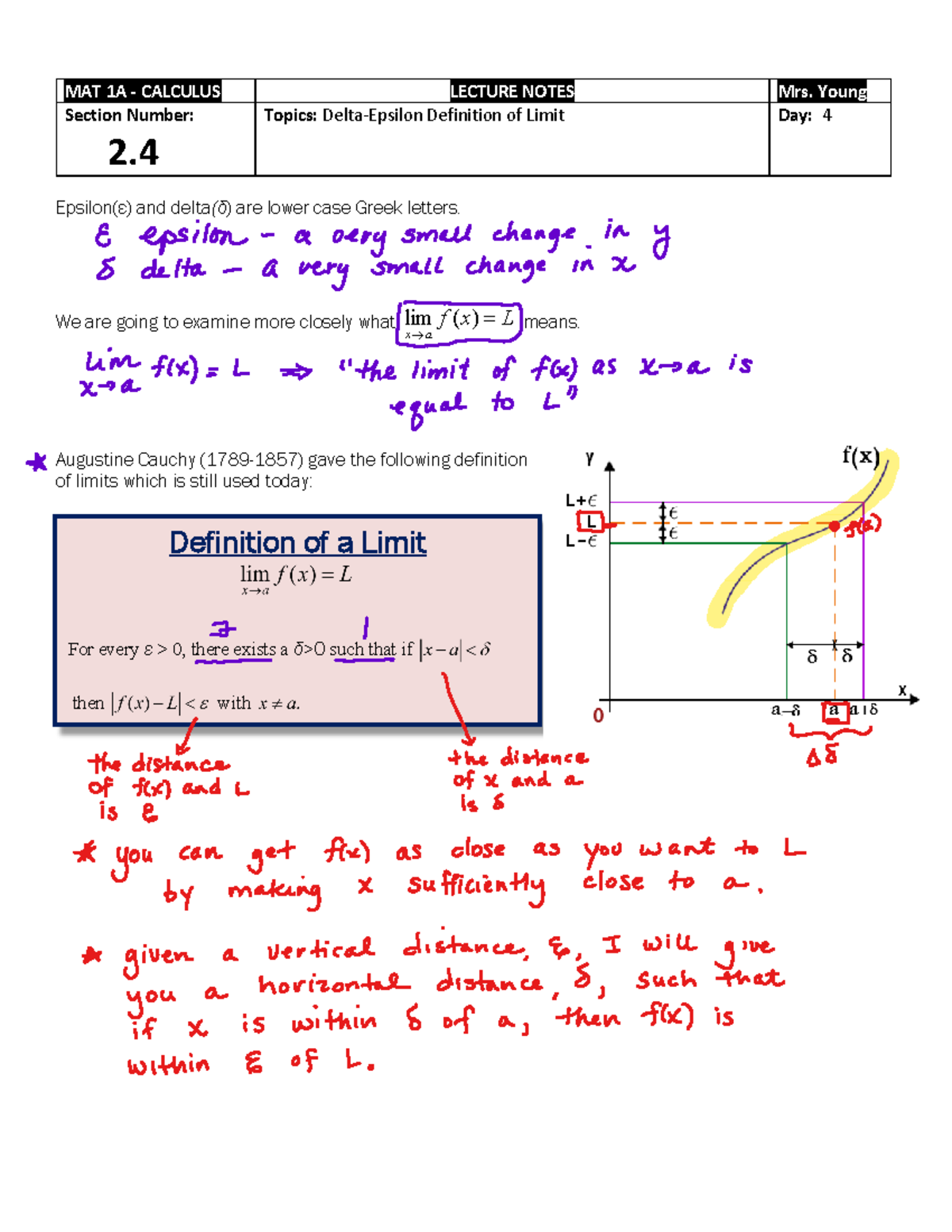 Lesson 2.4- Delta-Epsilon Definiton of Limit - MAT 1A - CALCULUS ...