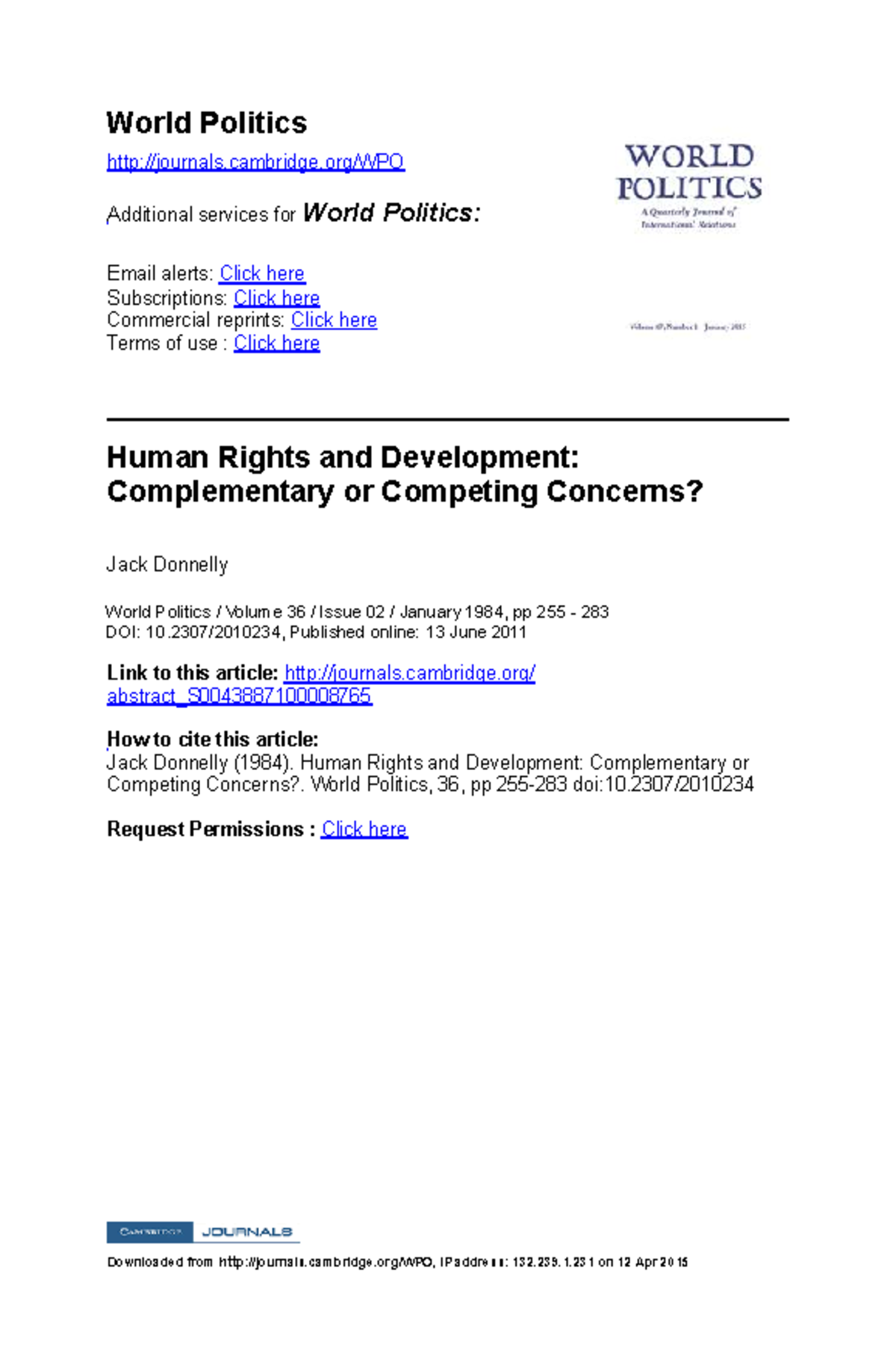 Donnelly 1984 - mengenai wewenang dan kebijakan - World Politics ...