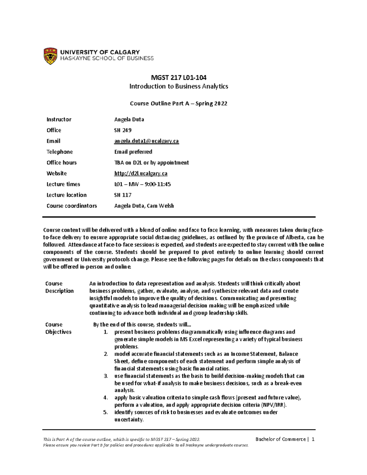 Part A - P22 MGST 217 L01 A. Duta1 - This is Part A of the course ...