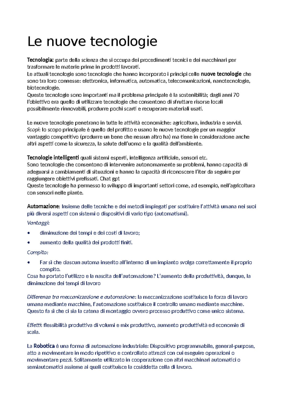 Lezione tecnologie e qualità - Le nuove tecnologie Tecnologia: parte ...