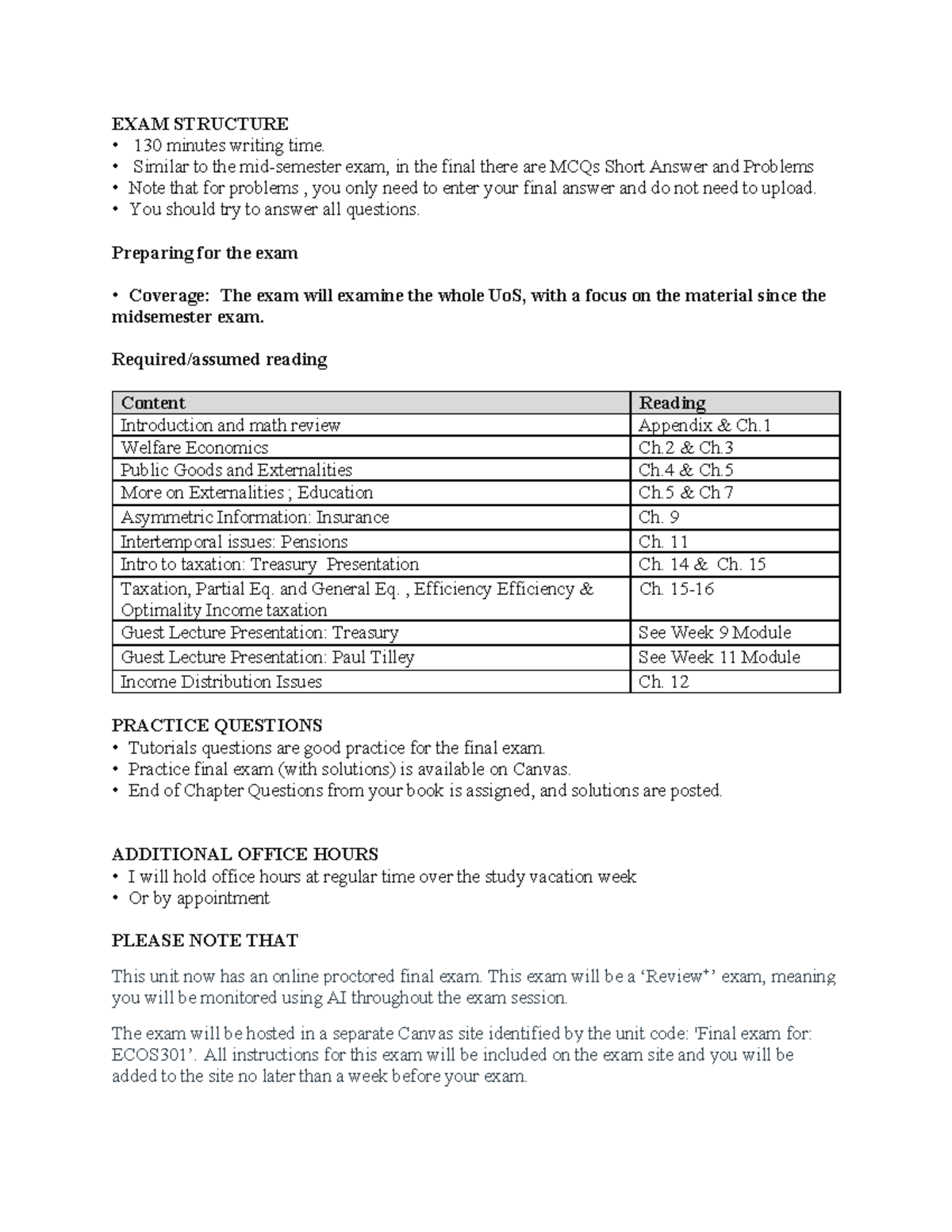 Final Exam Information 2020 - EXAM STRUCTURE 130 minutes writing time ...