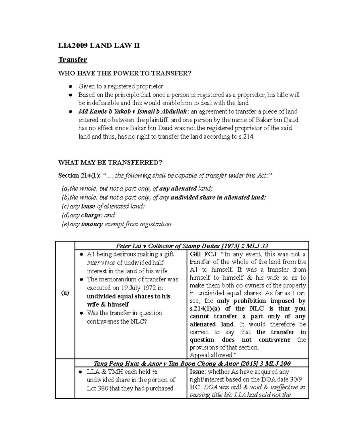 LIA2009 LAND LAW II - Compilation of all topics (transfer - prohibitory ...