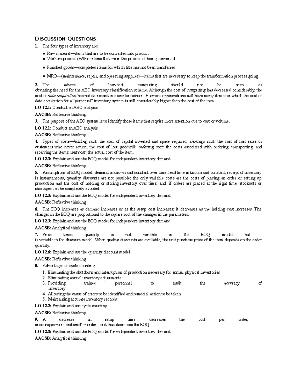 Operation ch 12 , discussion question solutions - DISCUSSION QUESTIONS ...