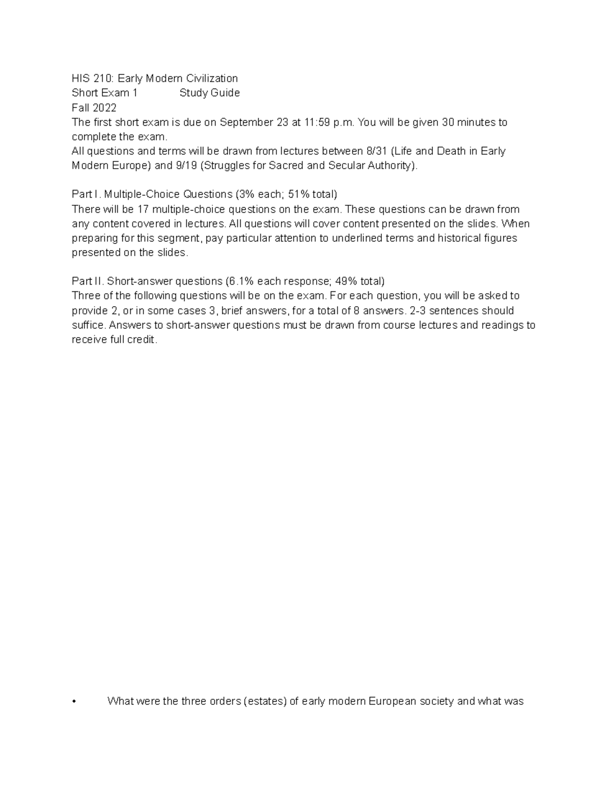 HIS 210 Early Modern Civilization - HIS 210: Early Modern Civilization ...