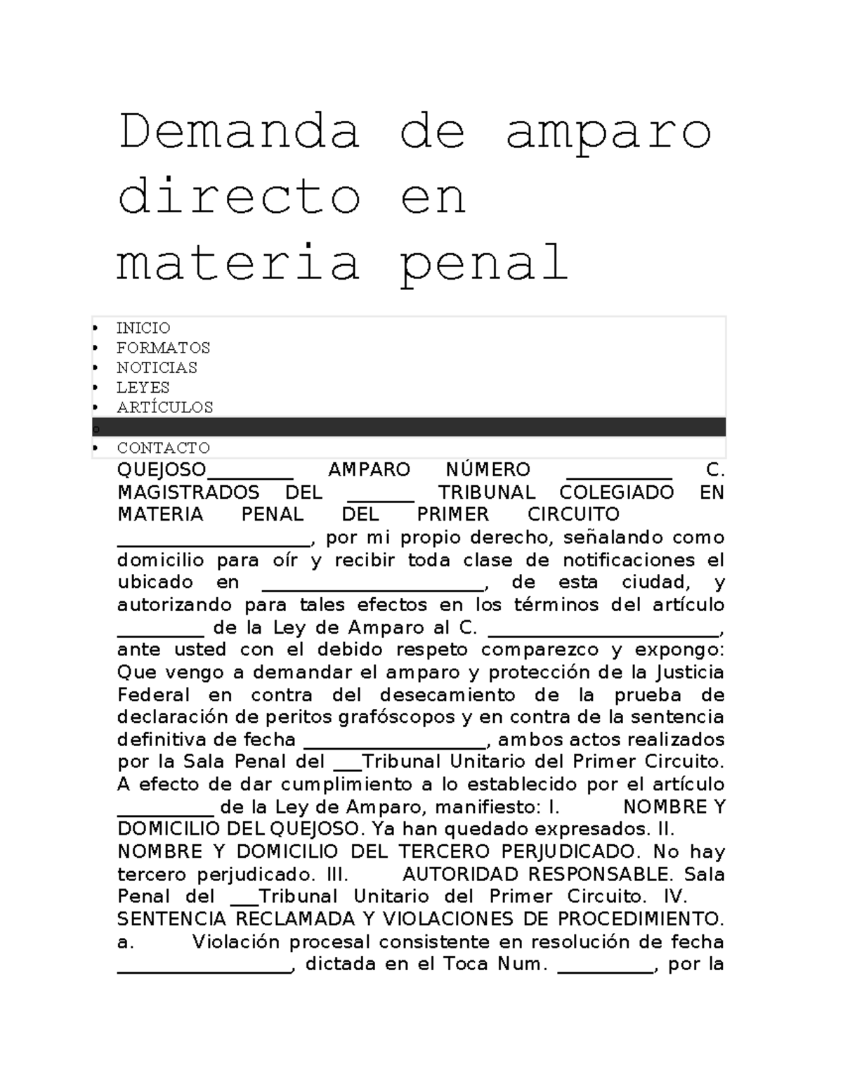 Amparo directo materia penal - Demanda de amparo directo en materia ...