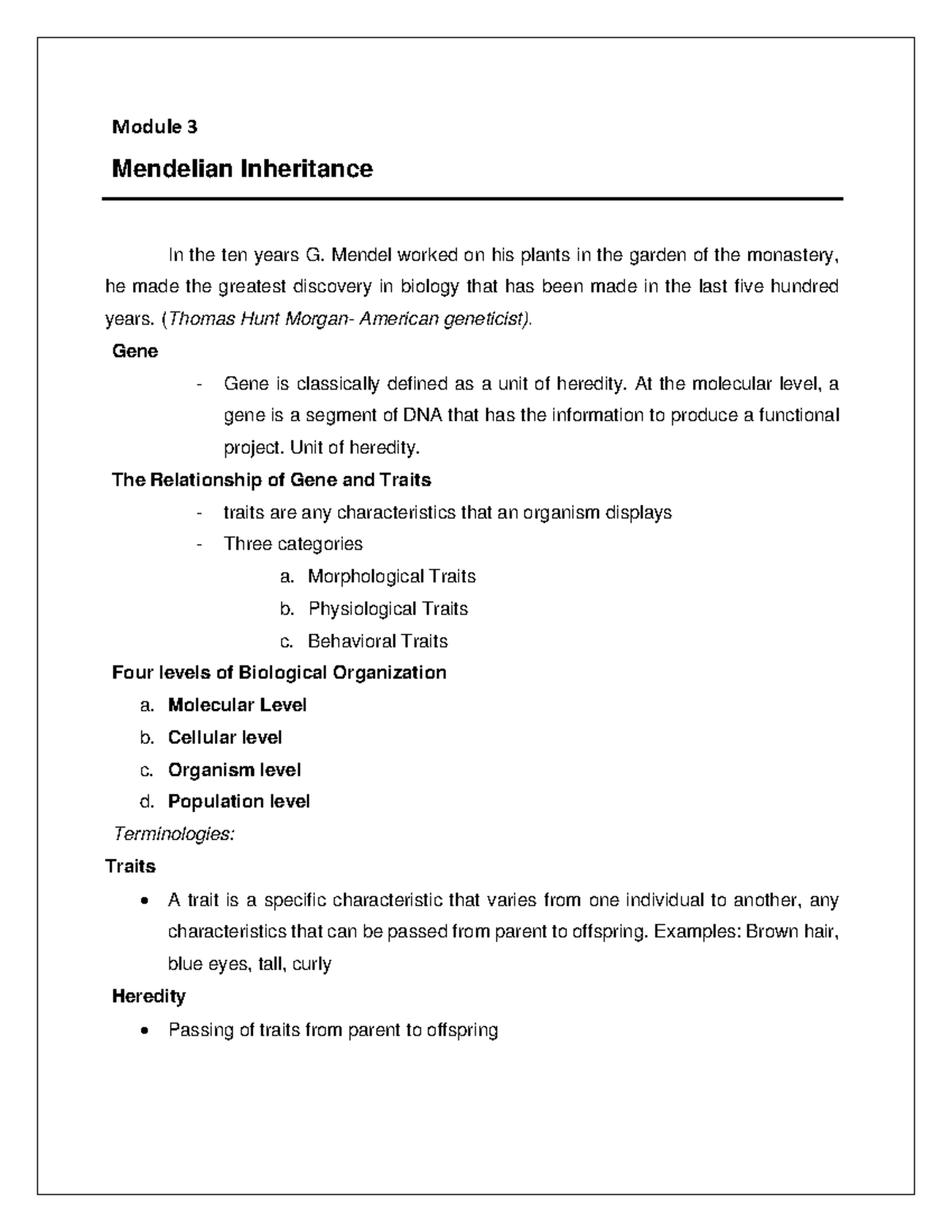 Module 3- Mendelian Inheritance - Module 3 Mendelian Inheritance In the ...