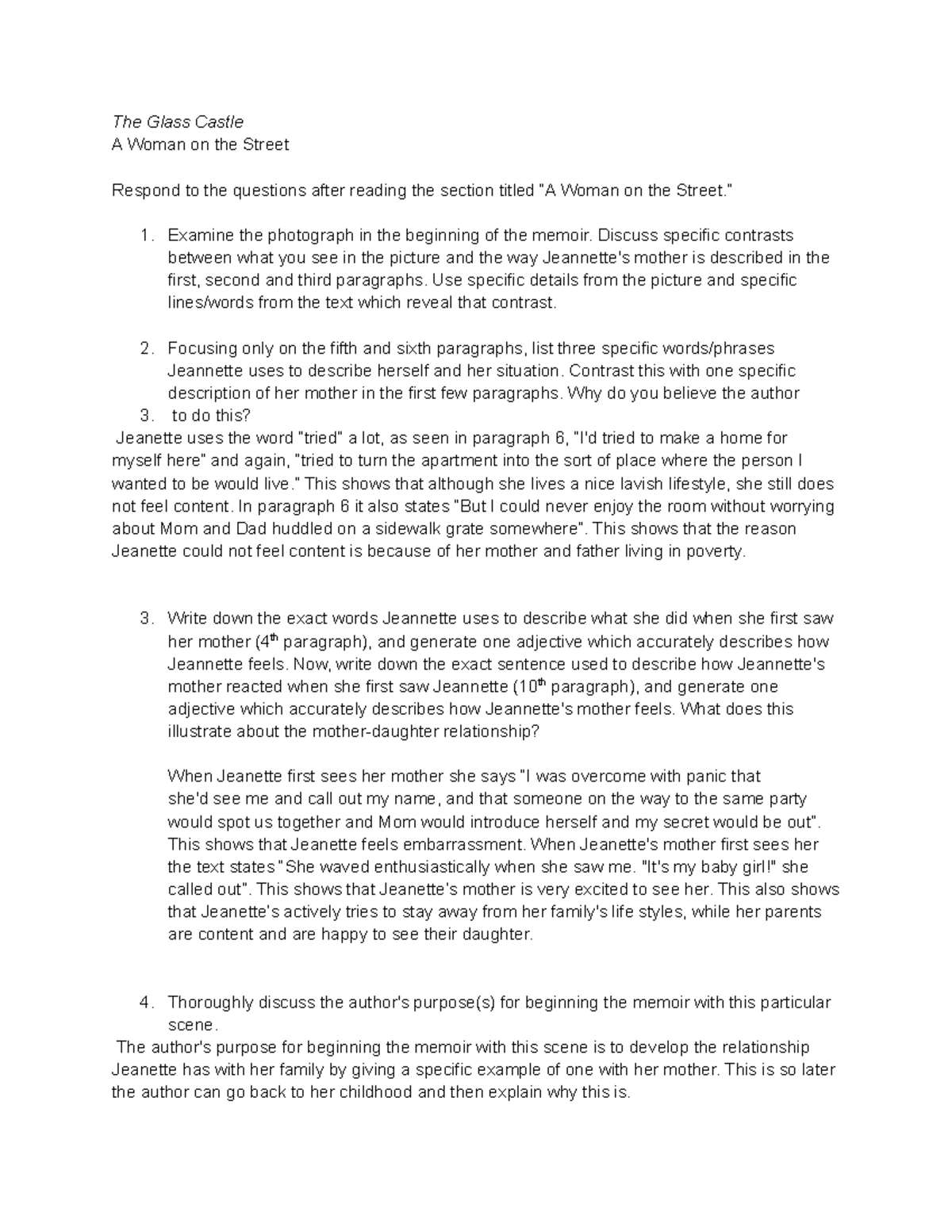 Orion Ewing - A Woman on the Street Questions - The Glass Castle A ...