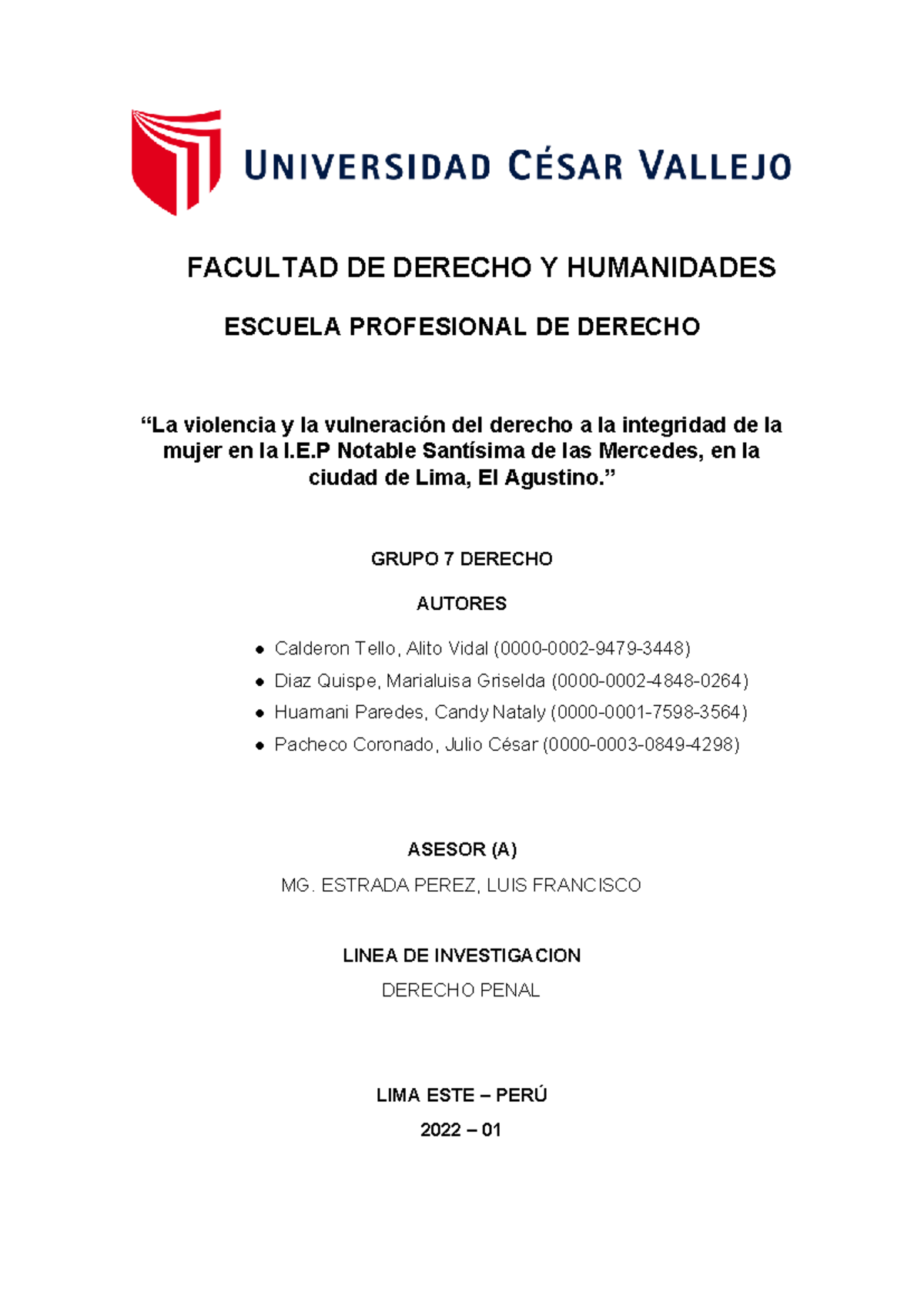 583129411 Trabajo Final Metodologia Ucv - FACULTAD DE DERECHO Y HUMANIDADES ESCUELA PROFESIONAL ...