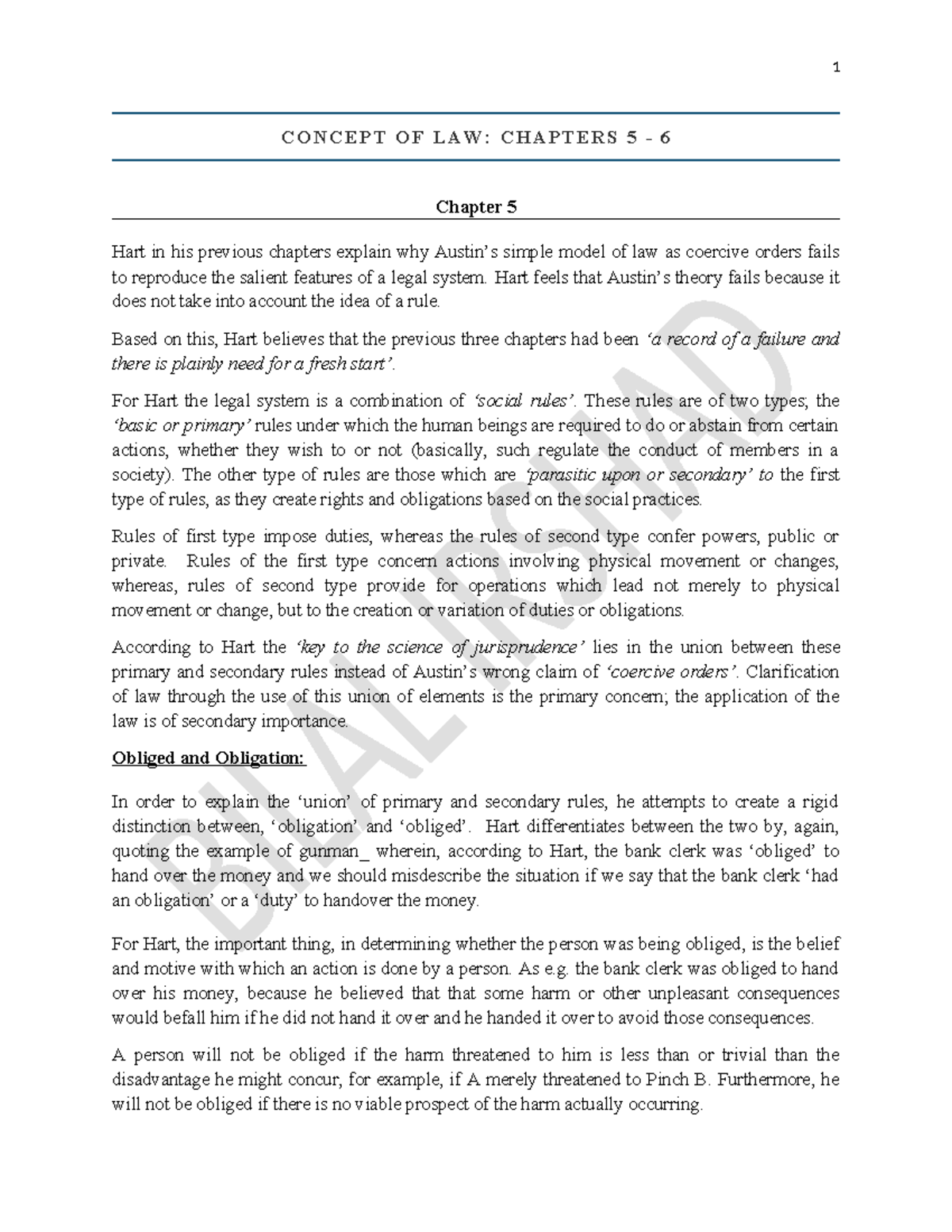 H.L.A Hart Concept of Law - Chapter 5 and 6 - C O N C E P T O F L A W ...