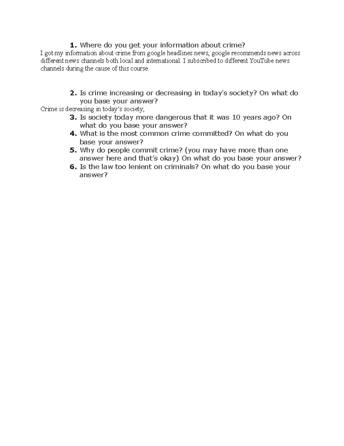 Part 2 Reflection - Where do you get your information about crime? I ...