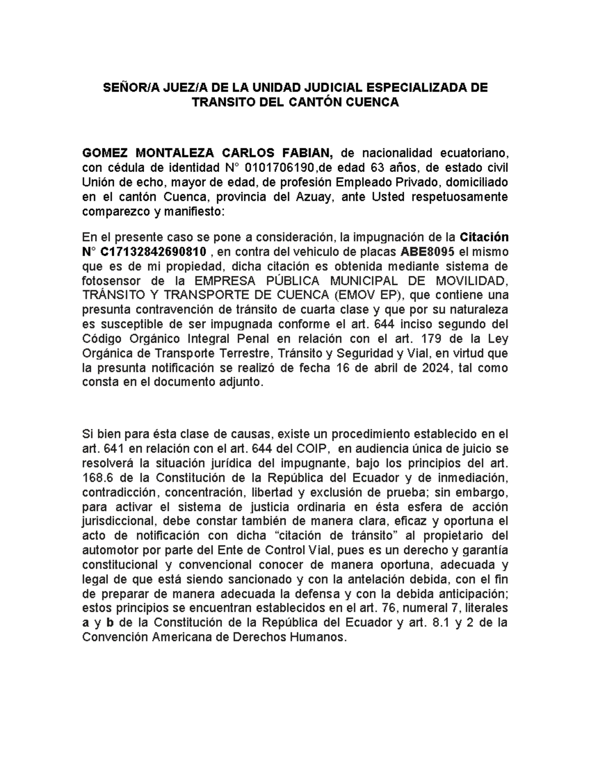 Copia de ImpugnacióN JOSE Roldan - SEÑOR/A JUEZ/A DE LA UNIDAD JUDICIAL ...