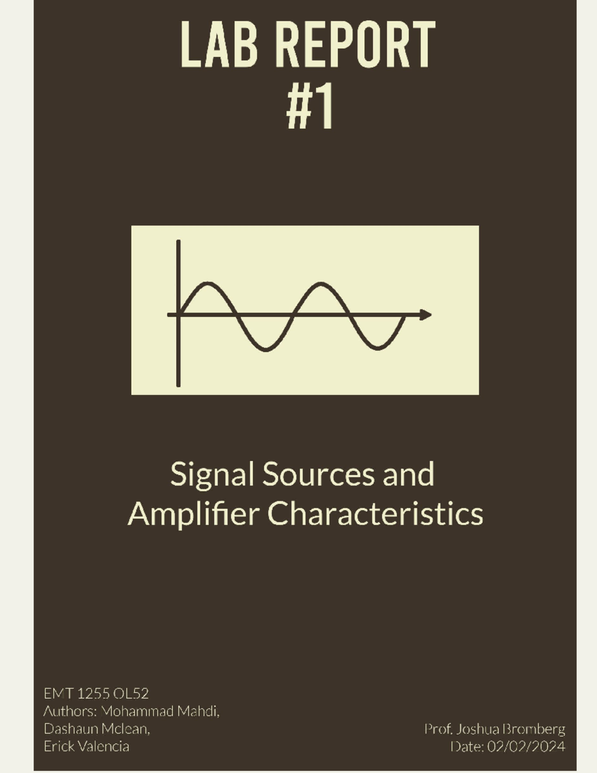 Lab1Report - Table of contents Objectives Pg. Materials Pg. Procedures ...