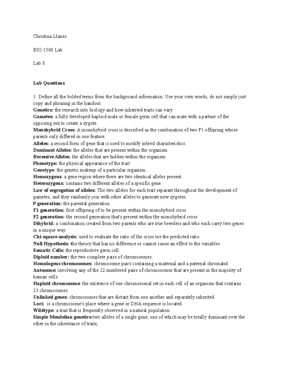 biology laboratory 8 - Christina Llanes BIO 1500 Lab Lab 8 Lab ...