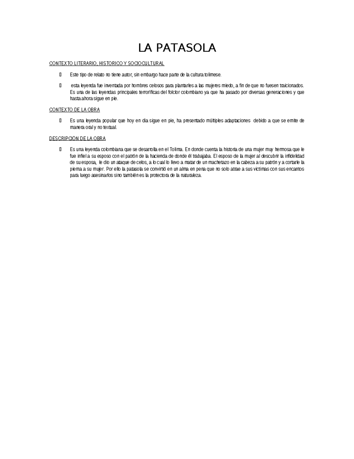 LA Patasola DOC - LA PATASOLA CONTEXTO LITERARIO, HISTORICO Y ...