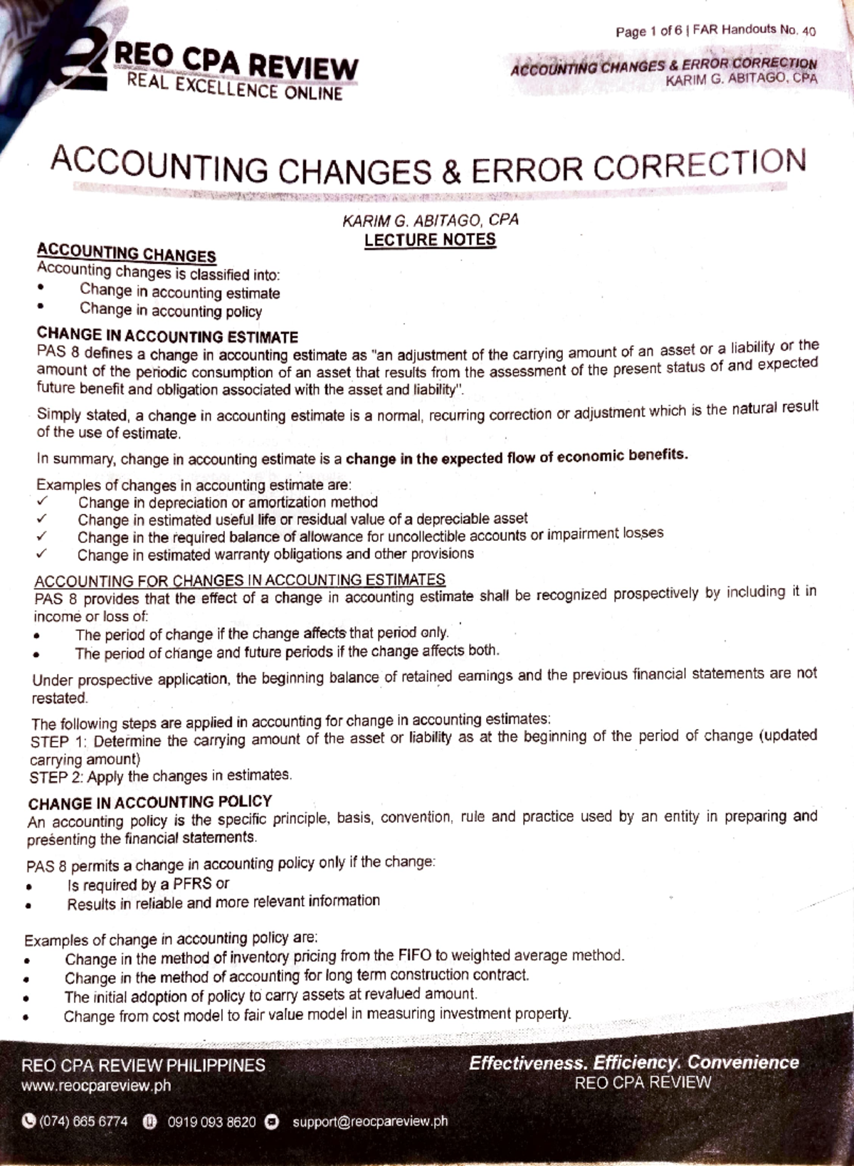 Accounting changes and errors correction - REO CPA REVIEW REAL ...