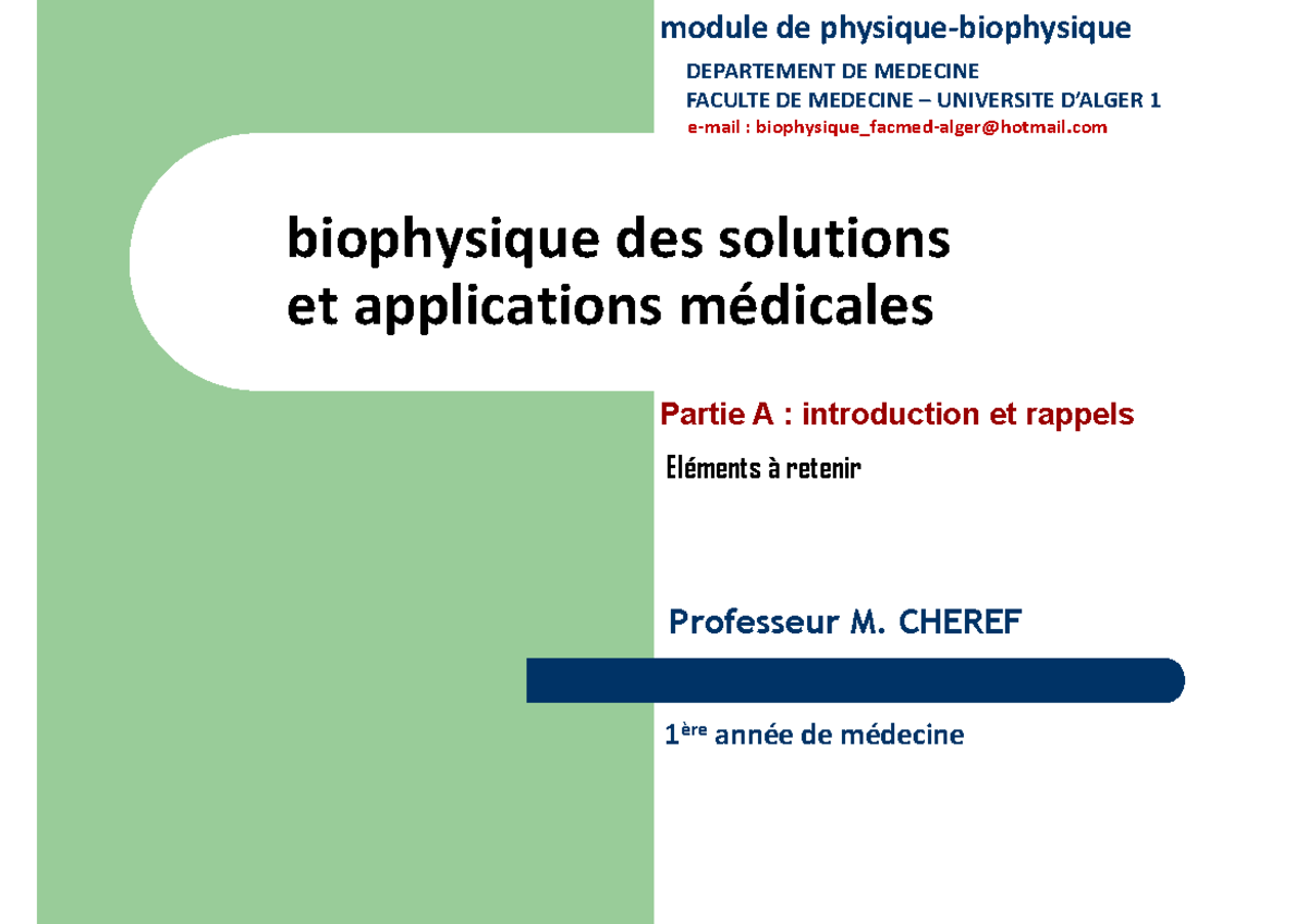 1)-biophysique des solutions partie A Ã©l Ã©ments Ã retenir ...